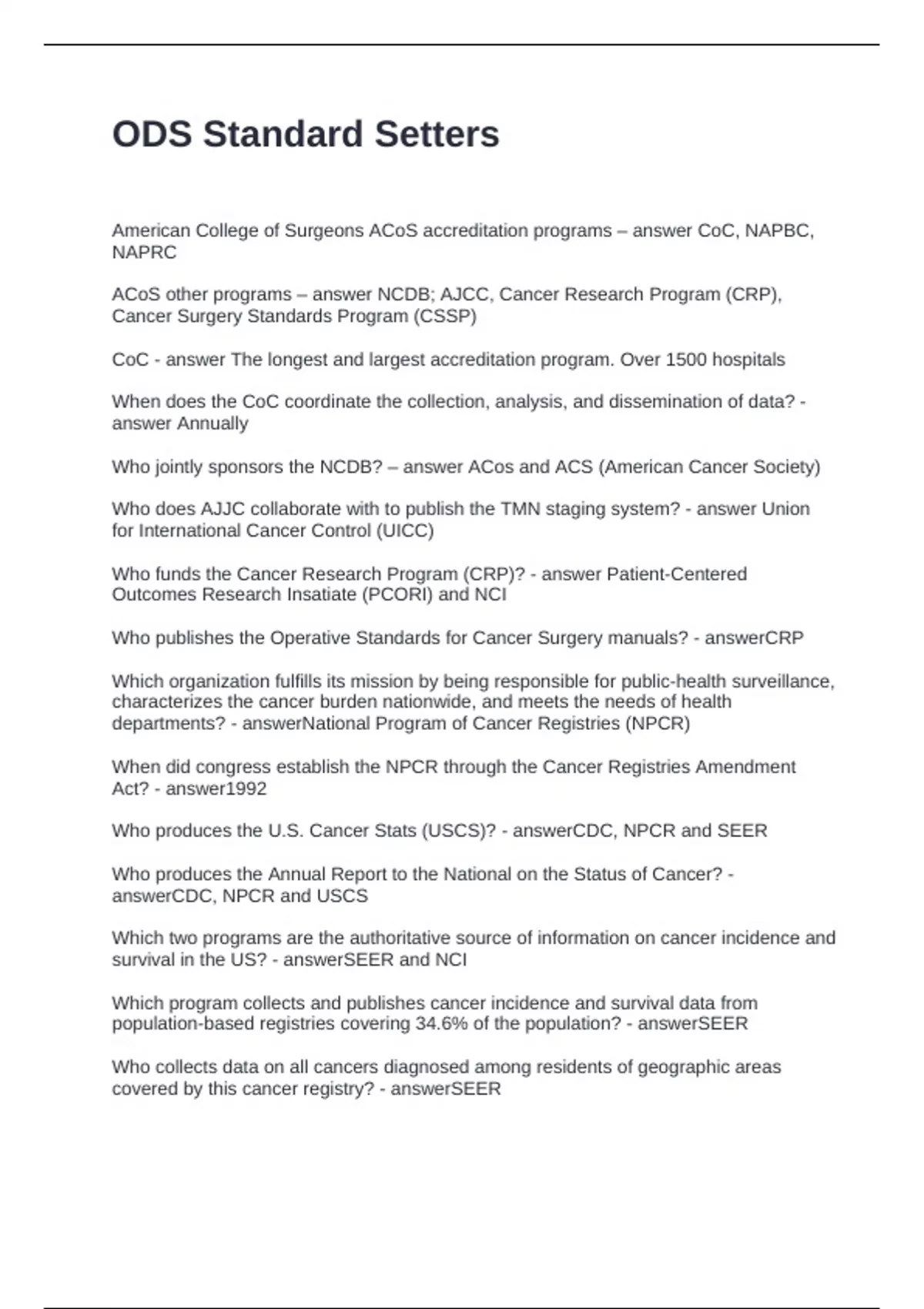 ODS Standard Setters Questions with Accurate Answers 2024 - ODS - Stuvia US