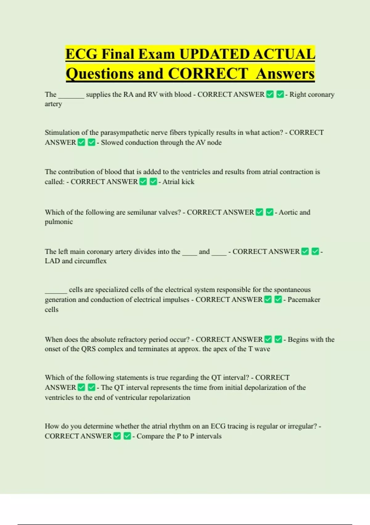 ECG Final Exam UPDATED ACTUAL Questions and CORRECT Answers - MAYO ECG ...