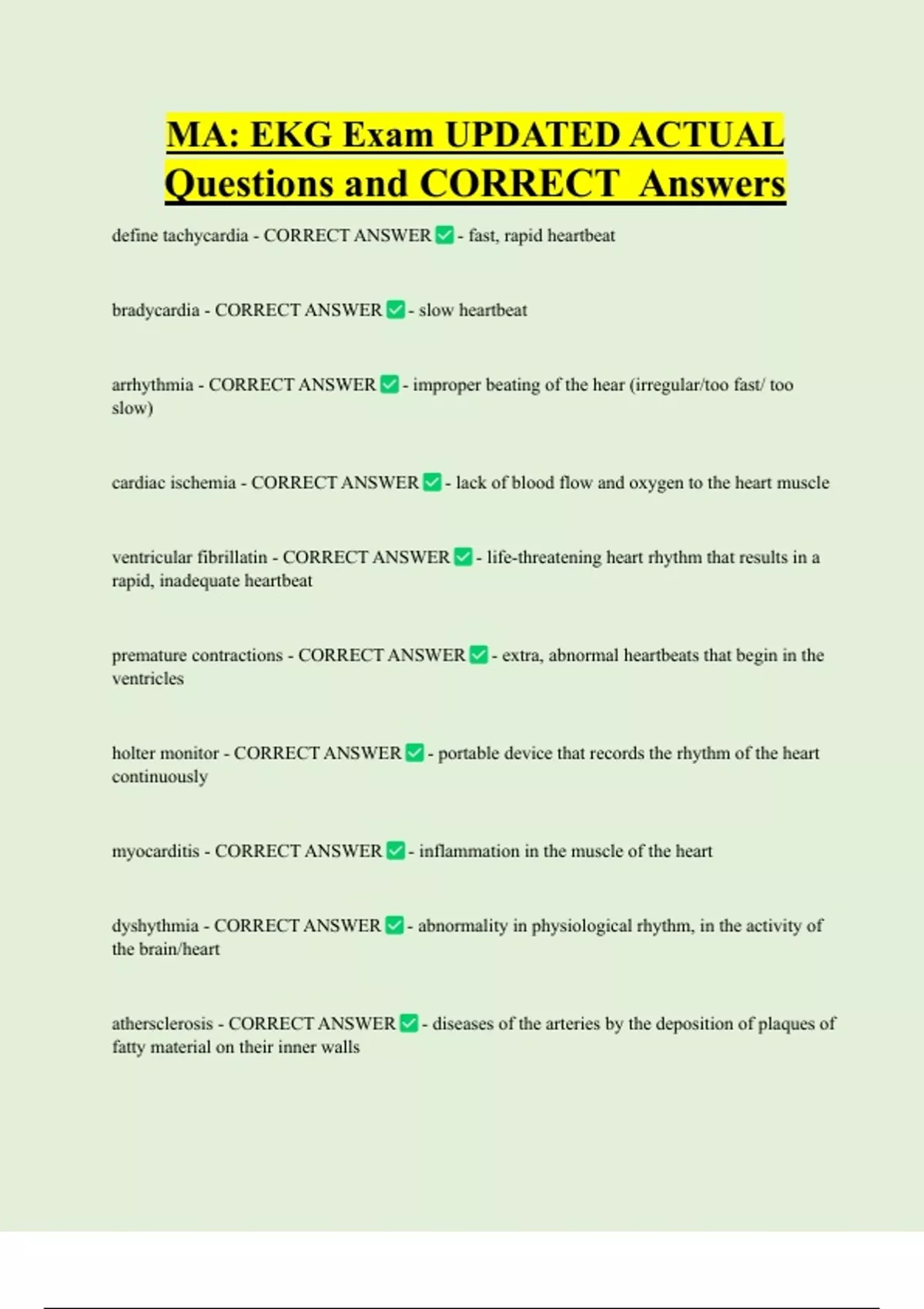 MA: EKG Exam UPDATED ACTUAL Questions and CORRECT Answers - MAYO ECG ...