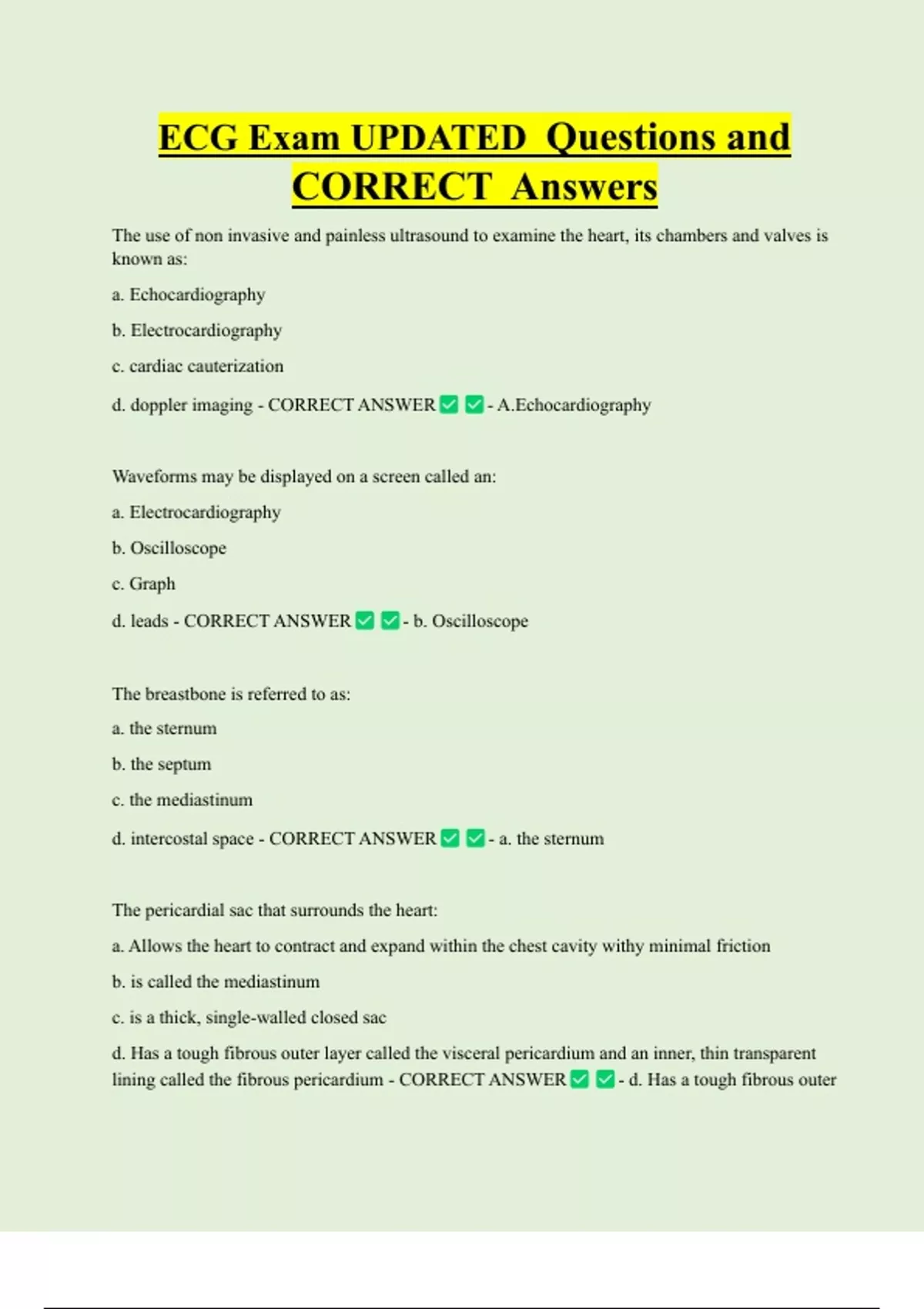ECG Exam UPDATED Questions and CORRECT Answers - MAYO ECG - Stuvia US