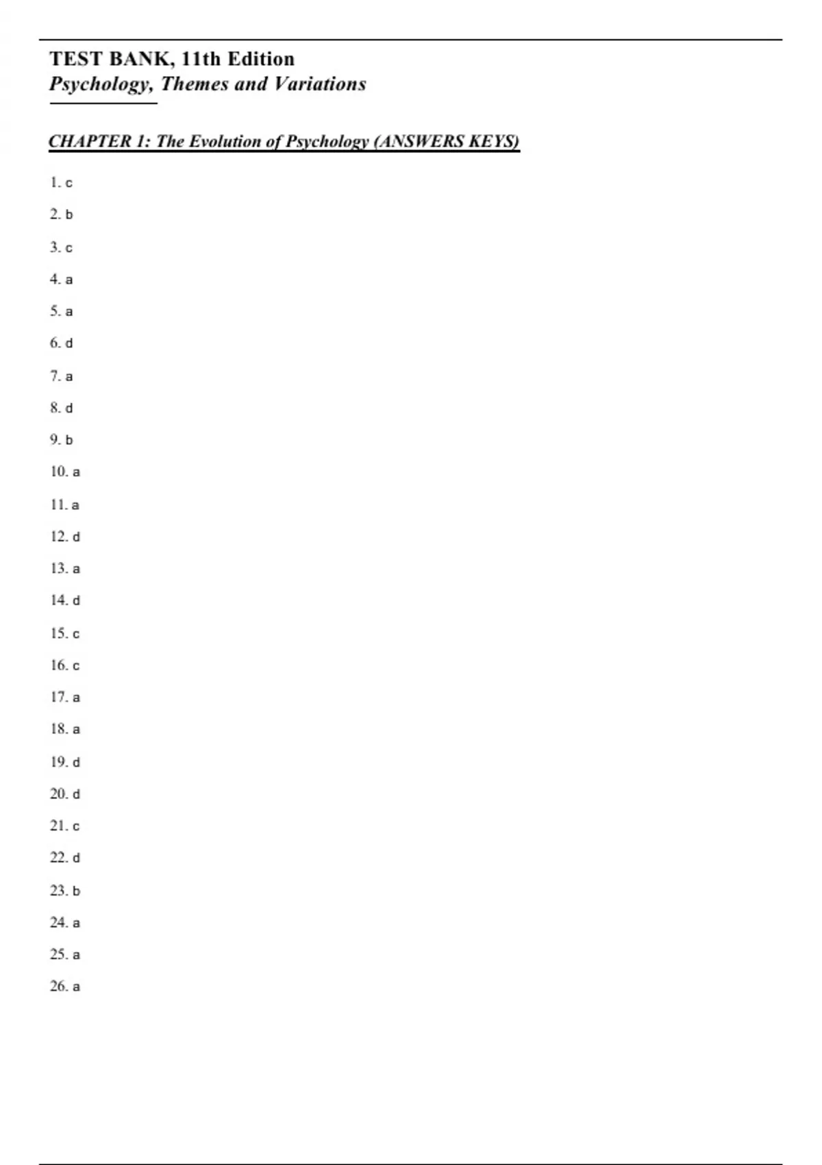 Psychology, Themes and Variations, 11th Edition, Weiten - Test Bank ...