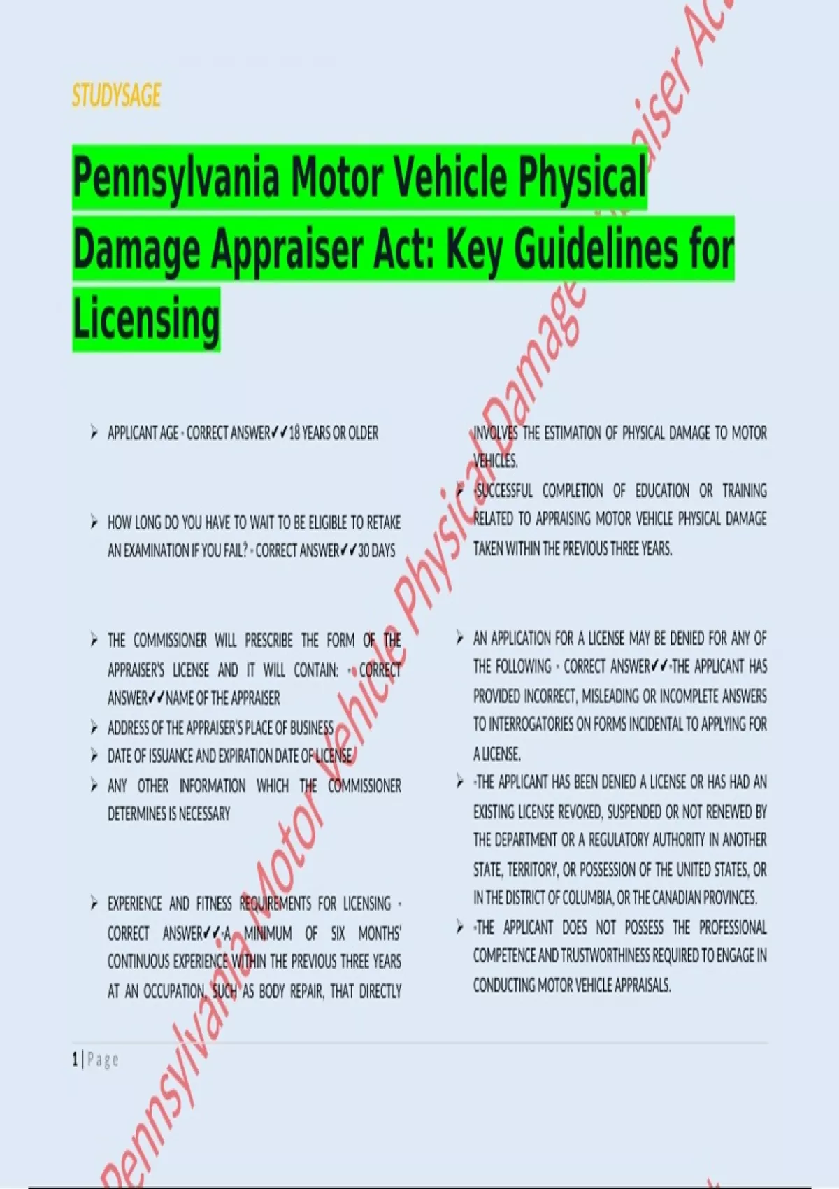 Pennsylvania Motor Vehicle Physical Damage Appraiser Act: Key ...
