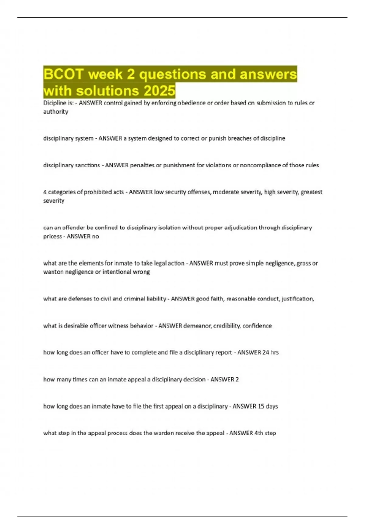 BCOT week 2 questions and answers with solutions 2025 - BCOT - Stuvia US