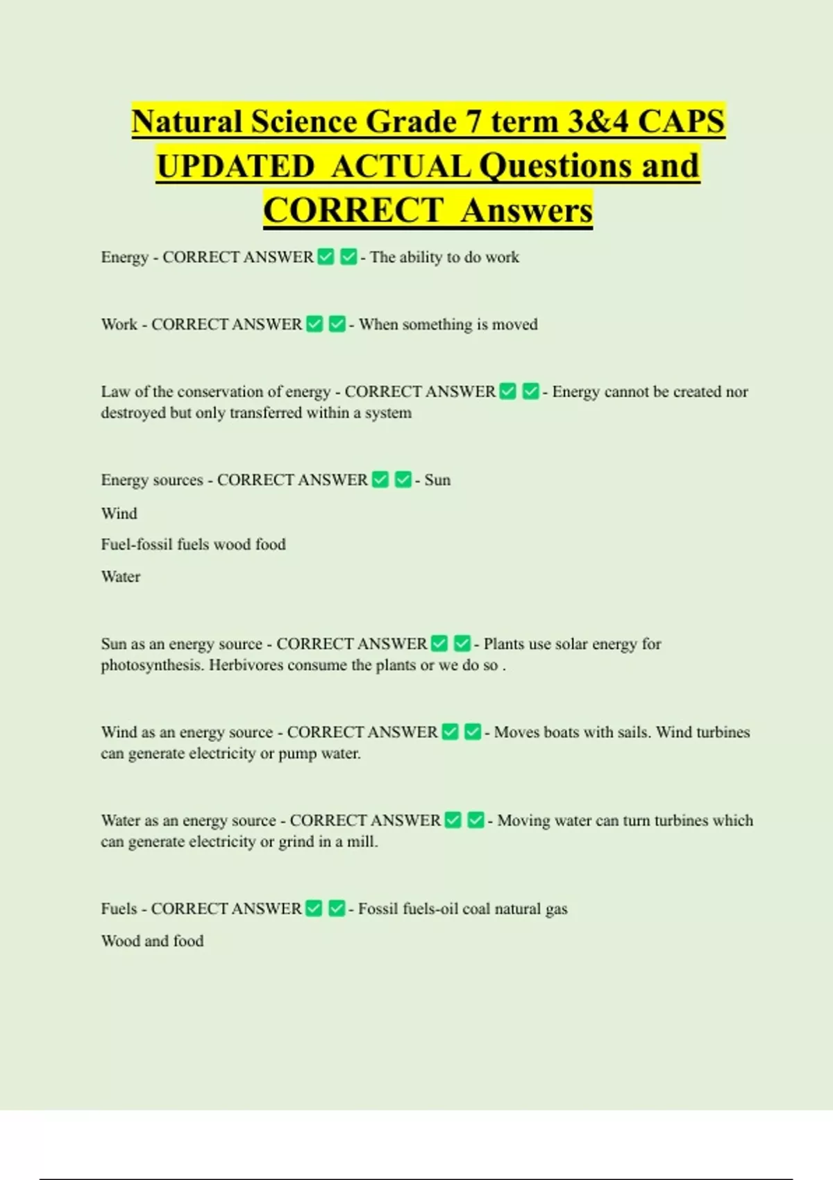 Natural Science Grade 7 term 3&4 CAPS UPDATED ACTUAL Questions and ...