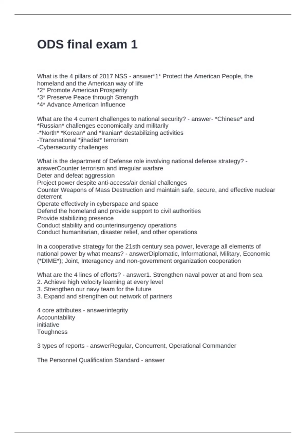 ODS final exam 1 Questions with Solutions - ODS - Stuvia US