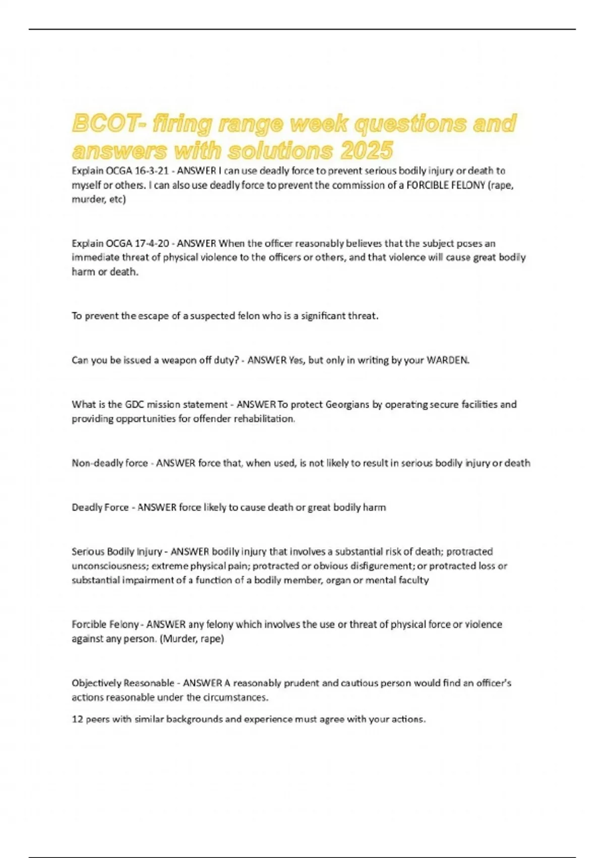 BCOT- firing range week questions and answers with solutions 2025 ...