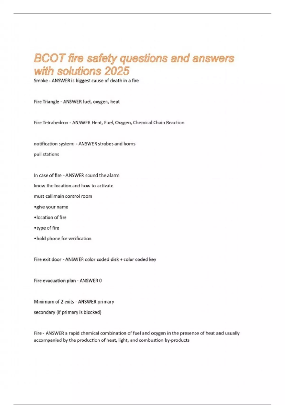 BCOT fire safety questions and answers with solutions 2025 - BCOT ...