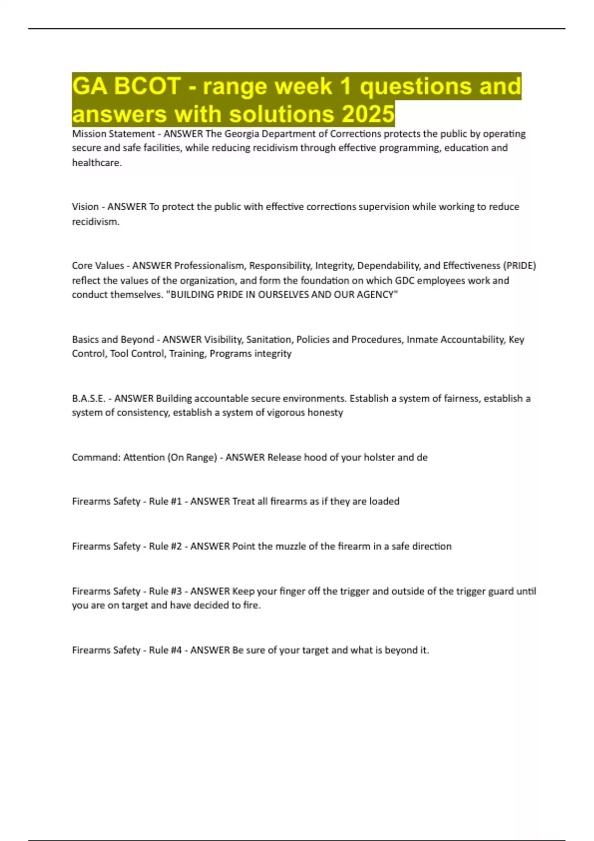 GA BCOT - range week 1 questions and answers with solutions 2025 - BCOT ...