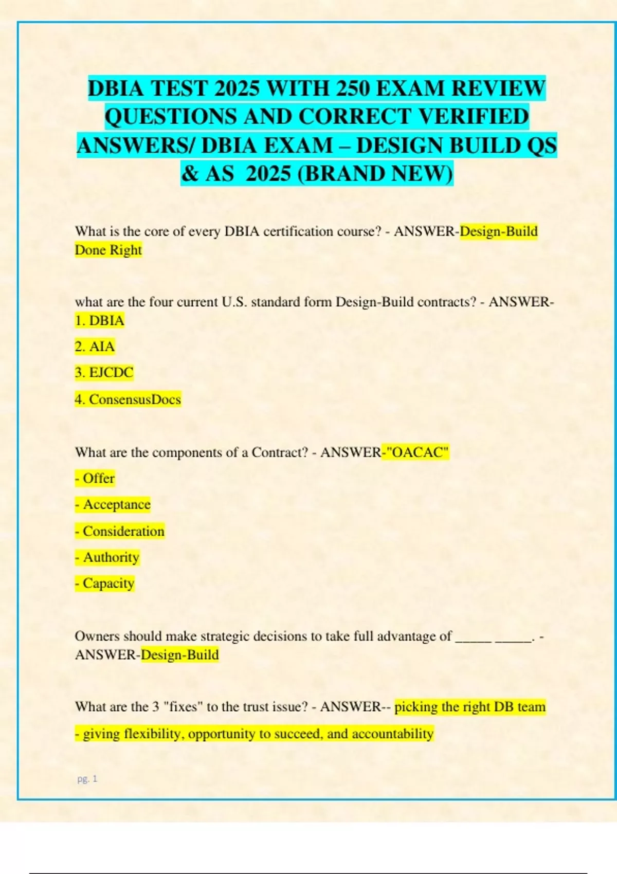 DBIA TEST 2025 WITH 250 EXAM REVIEW QUESTIONS AND CORRECT VERIFIED ...