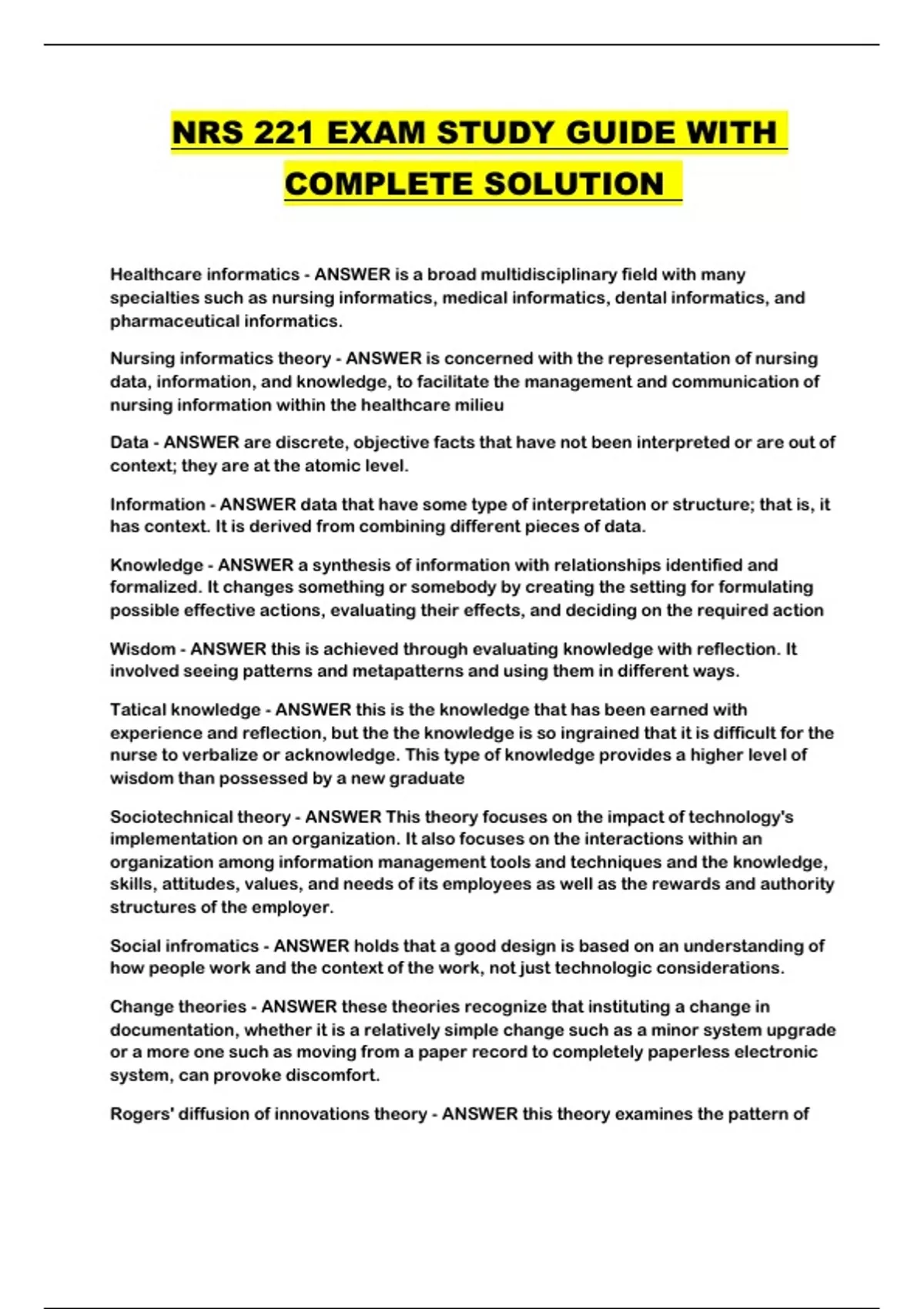 NRS 221 EXAM STUDY GUIDE WITH COMPLETE SOLUTION - NRS 221 - Stuvia US