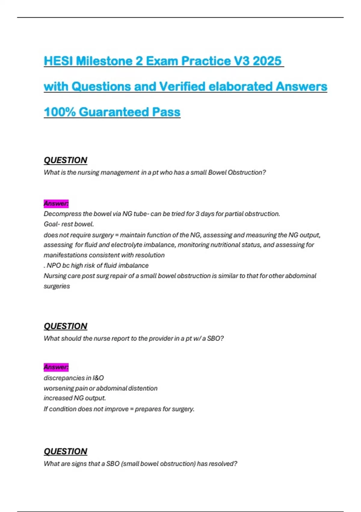 HESI Milestone 2 Exam Practice V3 2025 with Questions and Verified elaborated Answers 100% ...