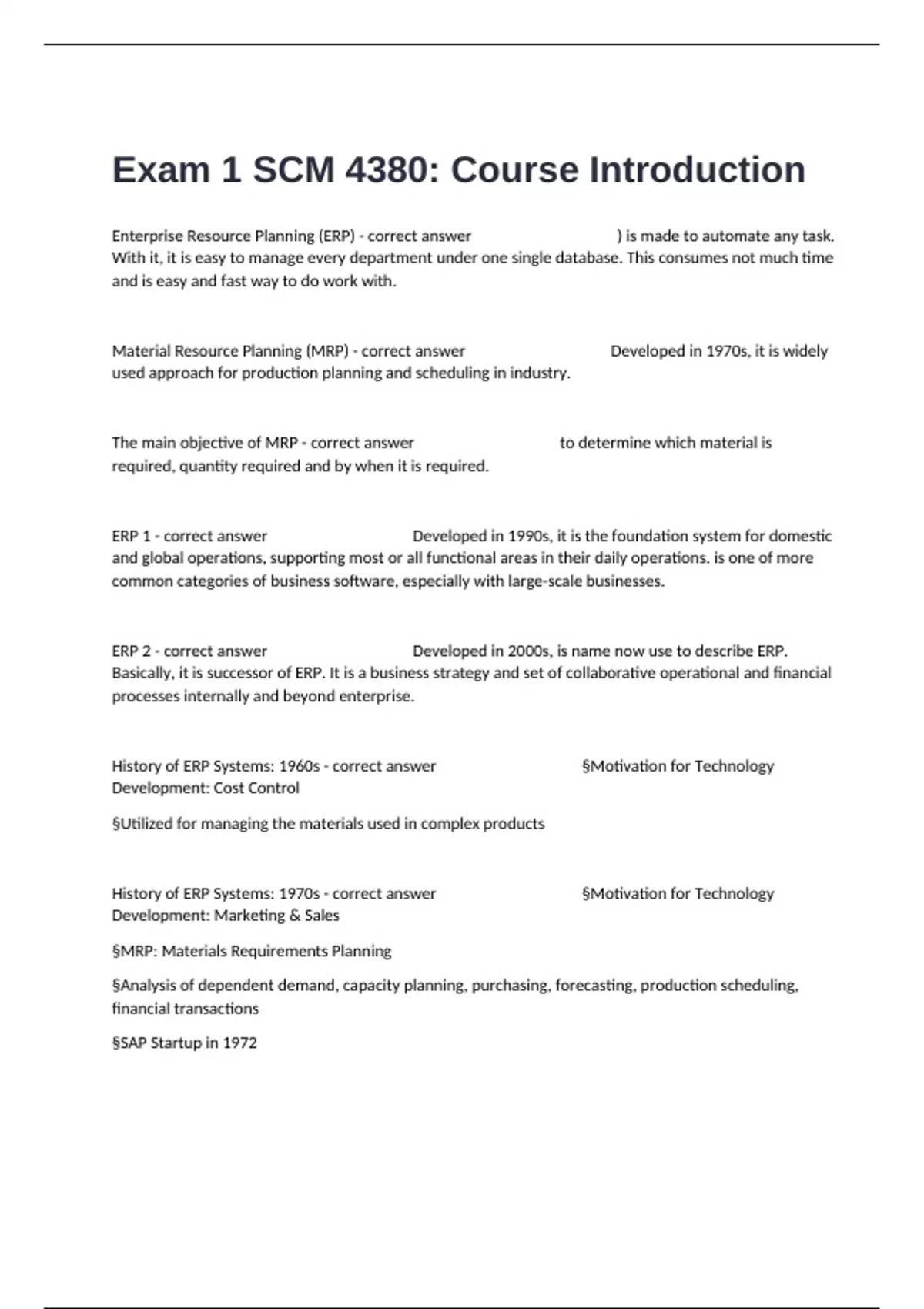 Exam 1 SCM 4380: Course Introduction Assessment Test Questions And ...