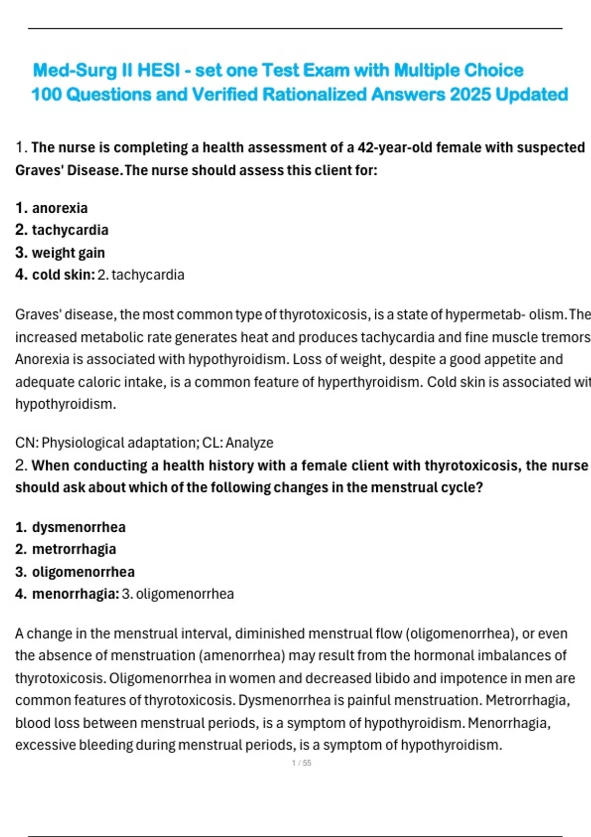 Med-Surg II HESI - set one Test Exam with Multiple Choice 100 Questions ...