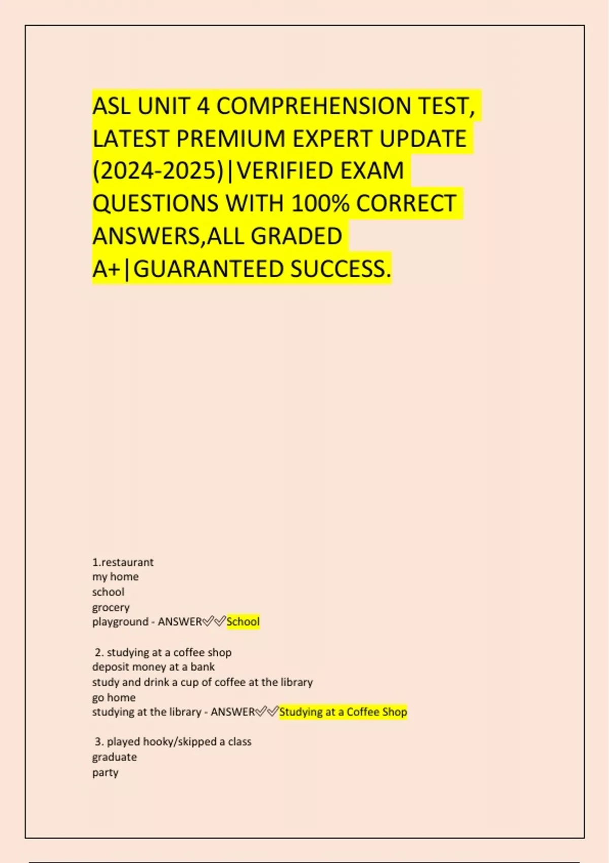 ASL UNIT 4 COMPREHENSION TEST, LATEST PREMIUM EXPERT UPDATE ()|VERIFIED ...