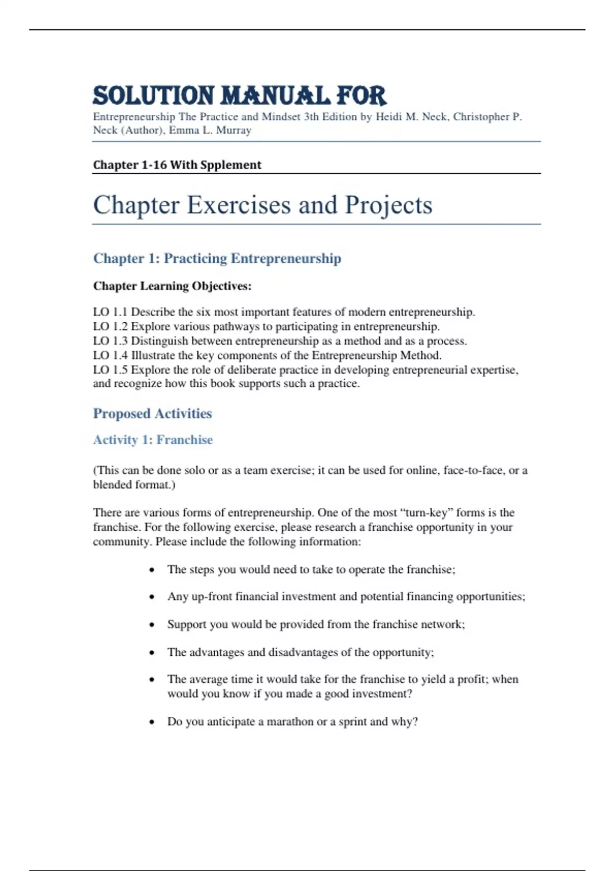 Solution Manual For Entrepreneurship The Practice and Mindset 3th ...