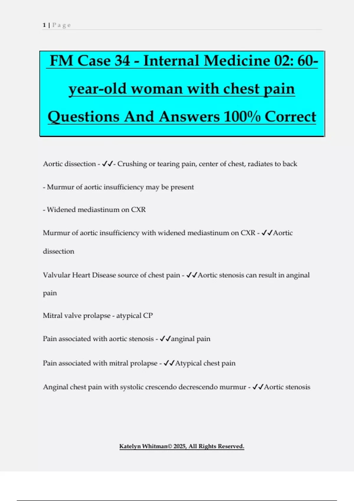 FM Case 34 - Internal Medicine 02: 60- year-old woman with chest pain ...