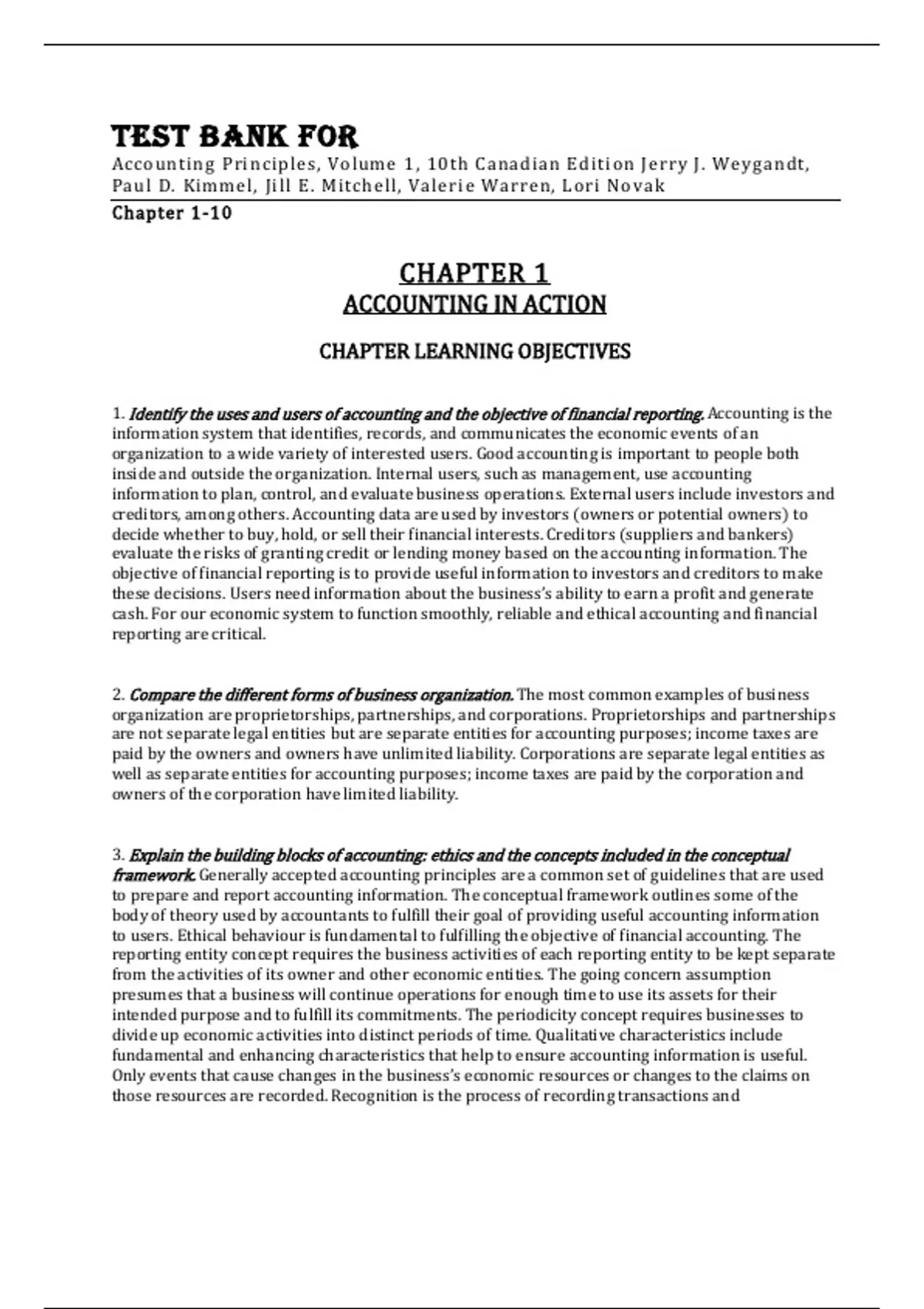 Test Bank For Accounting Principles, Volume 1, 10th Canadian Edition by ...