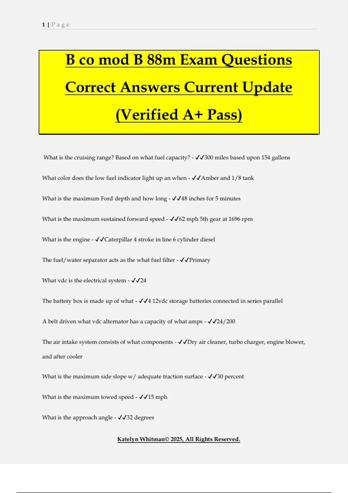 B co mod B 88m Exam Questions Correct Answers Current Update (Verified ...