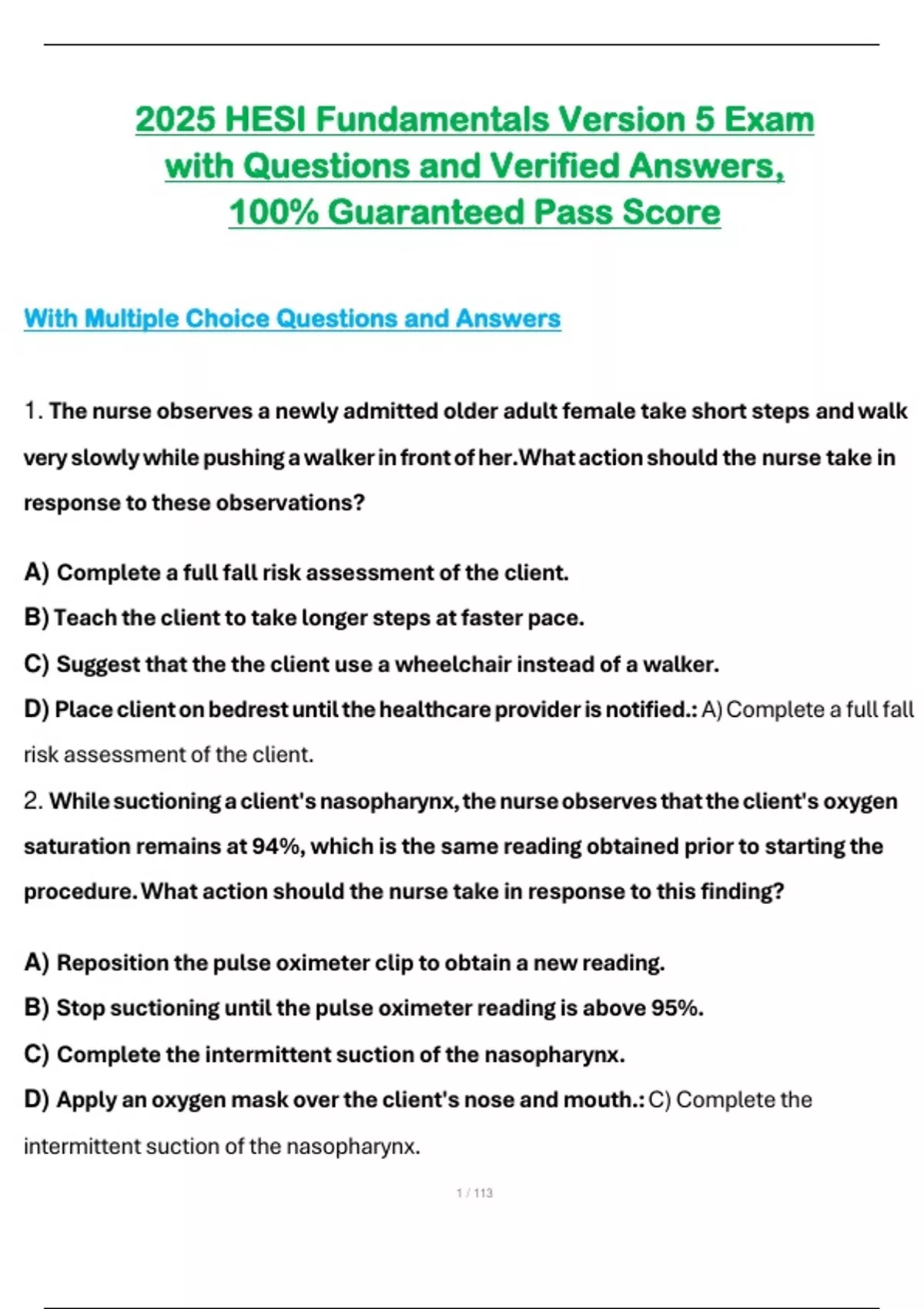 2025 HESI Fundamentals Version 5 Exam with Questions and Verified ...