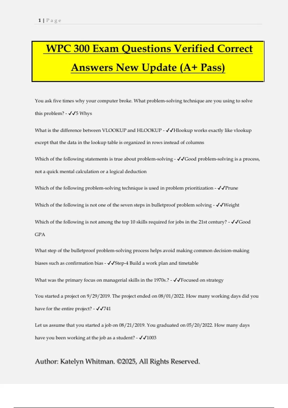 WPC 300 Exam Questions Verified Correct Answers New Update (A+ Pass) - WPC 300 - Stuvia US