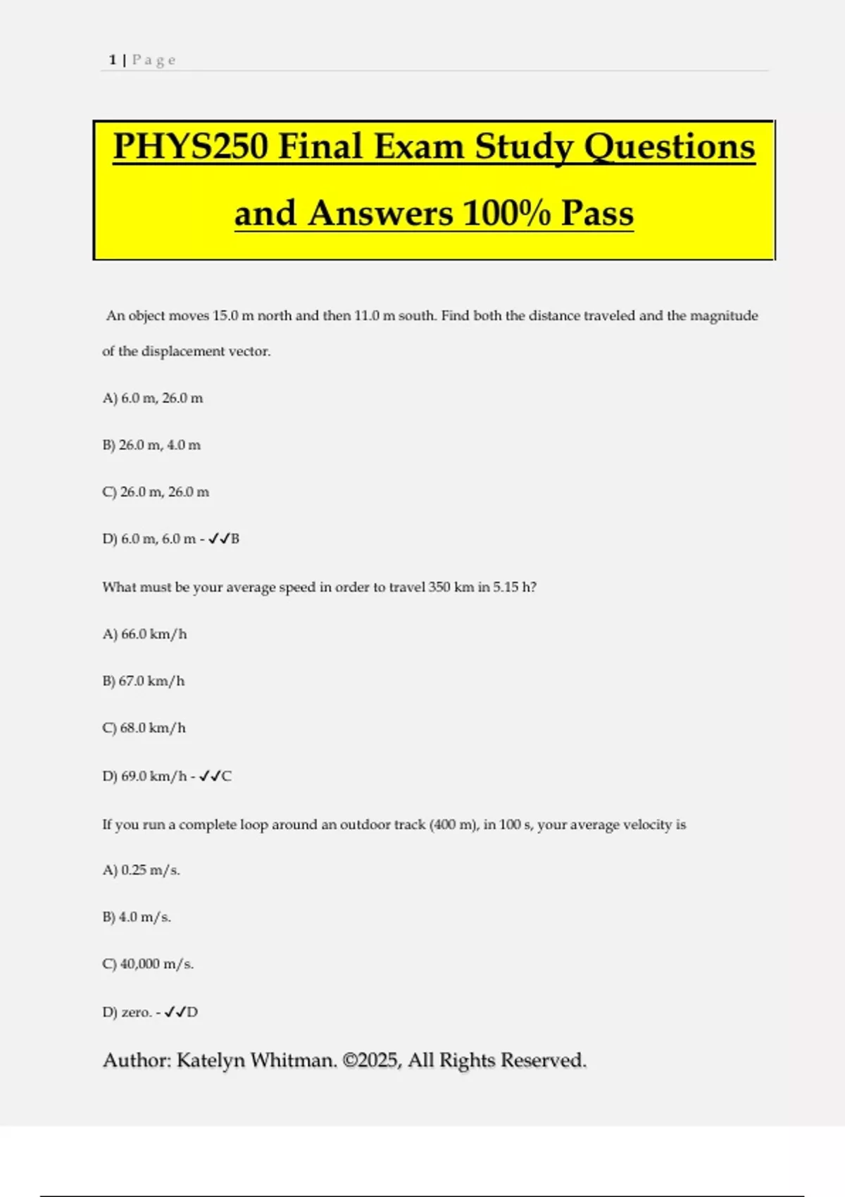 PHYS250 Final Exam Study Questions and Answers 100% Pass - PHYS 250 - Stuvia US