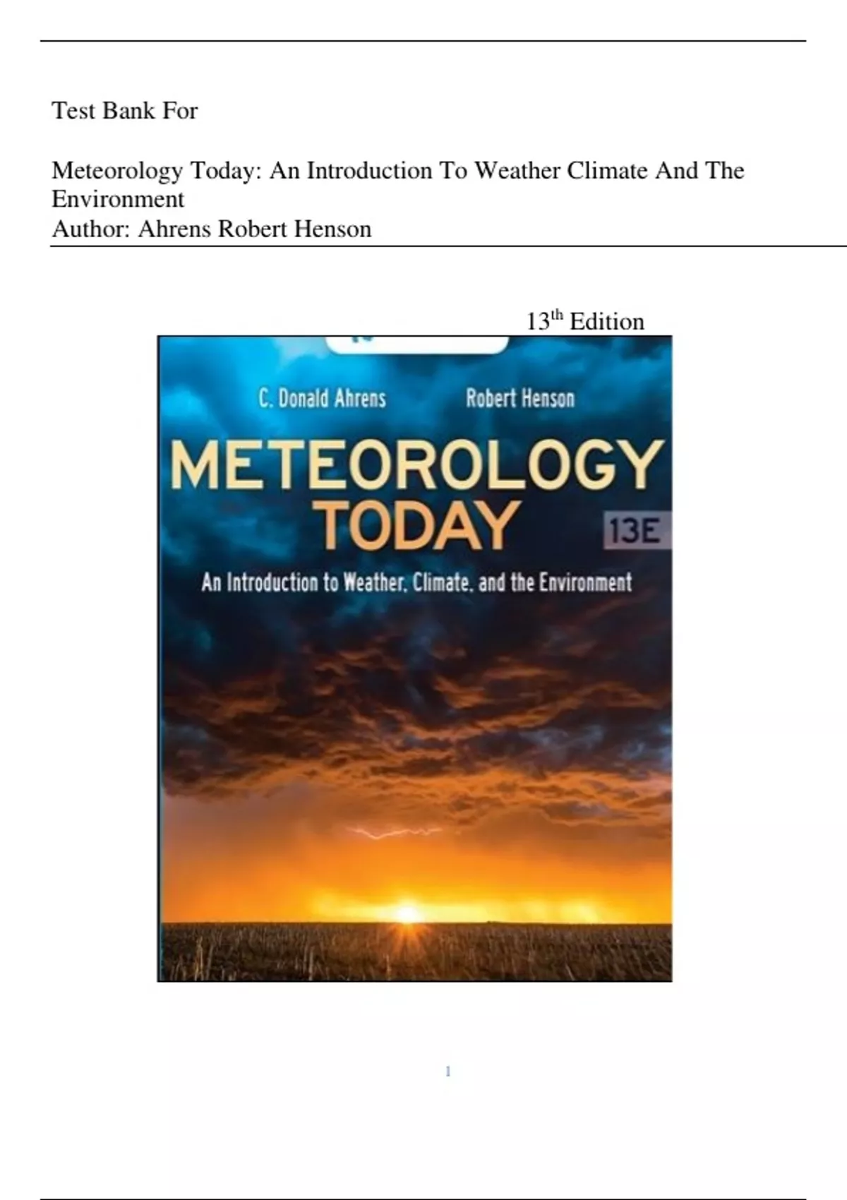 Test Bank With Solution Manual For Meteorology Today An Introduction To Weather Climate And