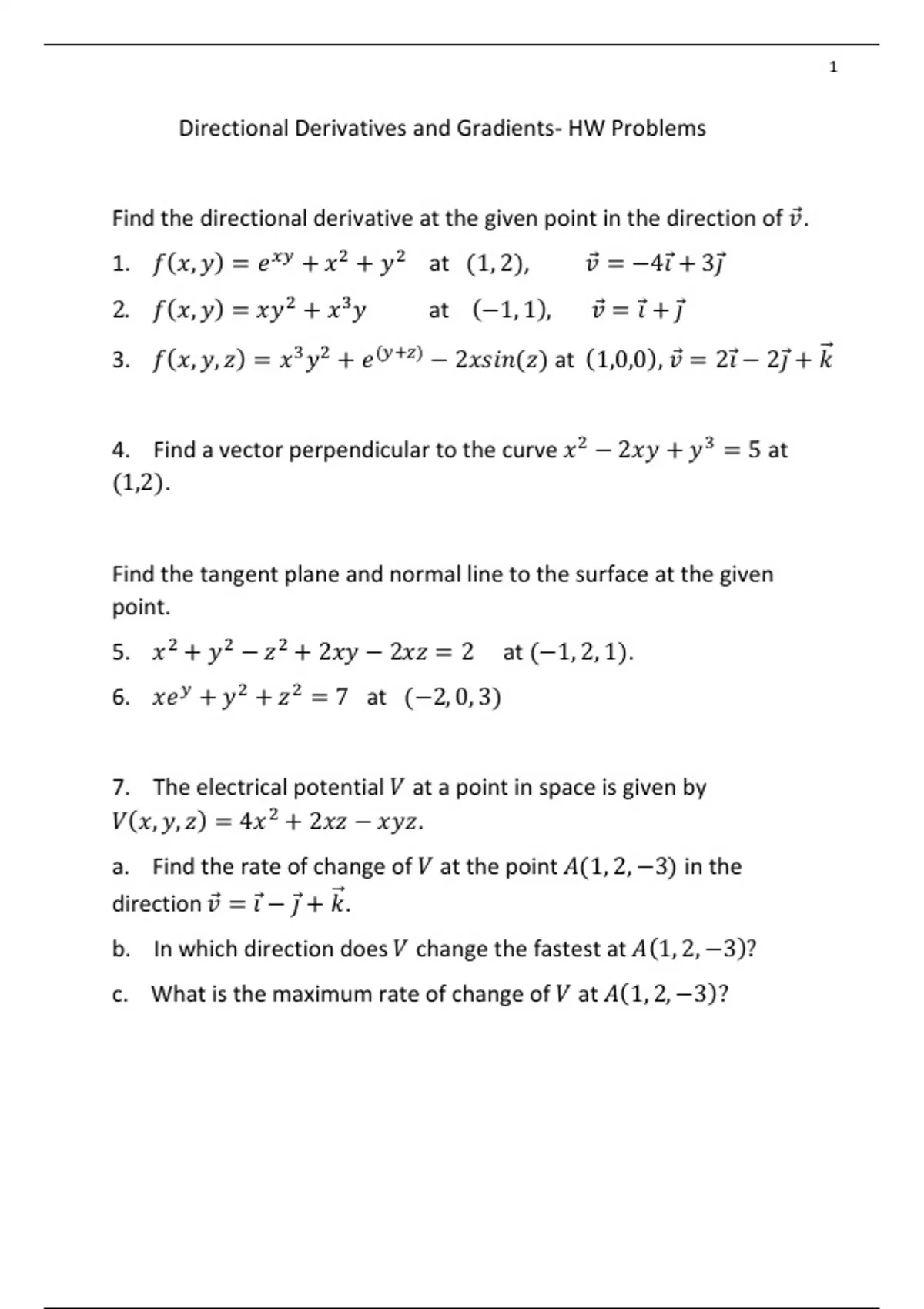 Calculus 3-Directional Derivatives and Gradients Questions, guaranteed ...