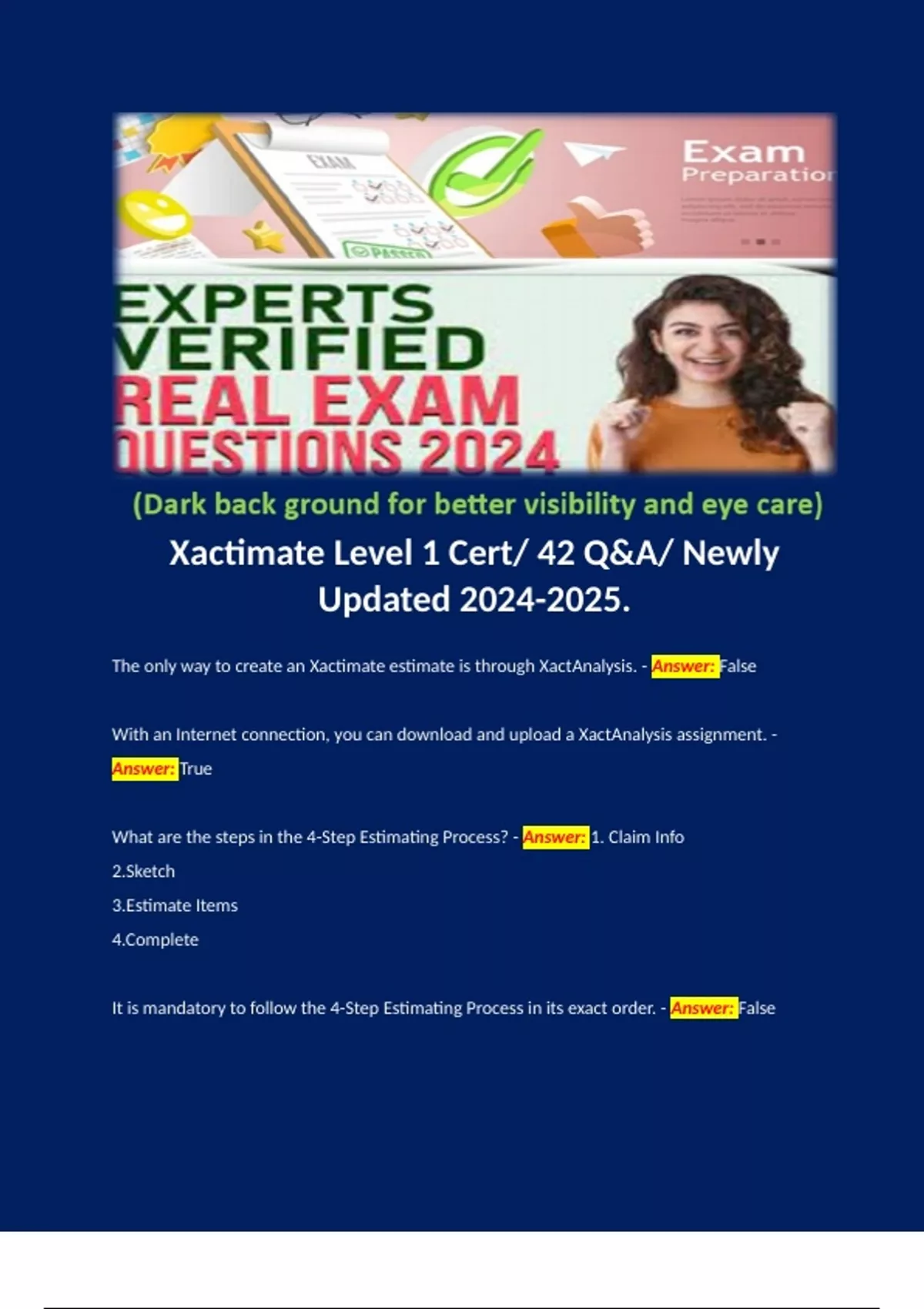 Xactimate Level 1 Cert/ 42 Q&A/ Newly Updated . - Xactimate Level 1 ...