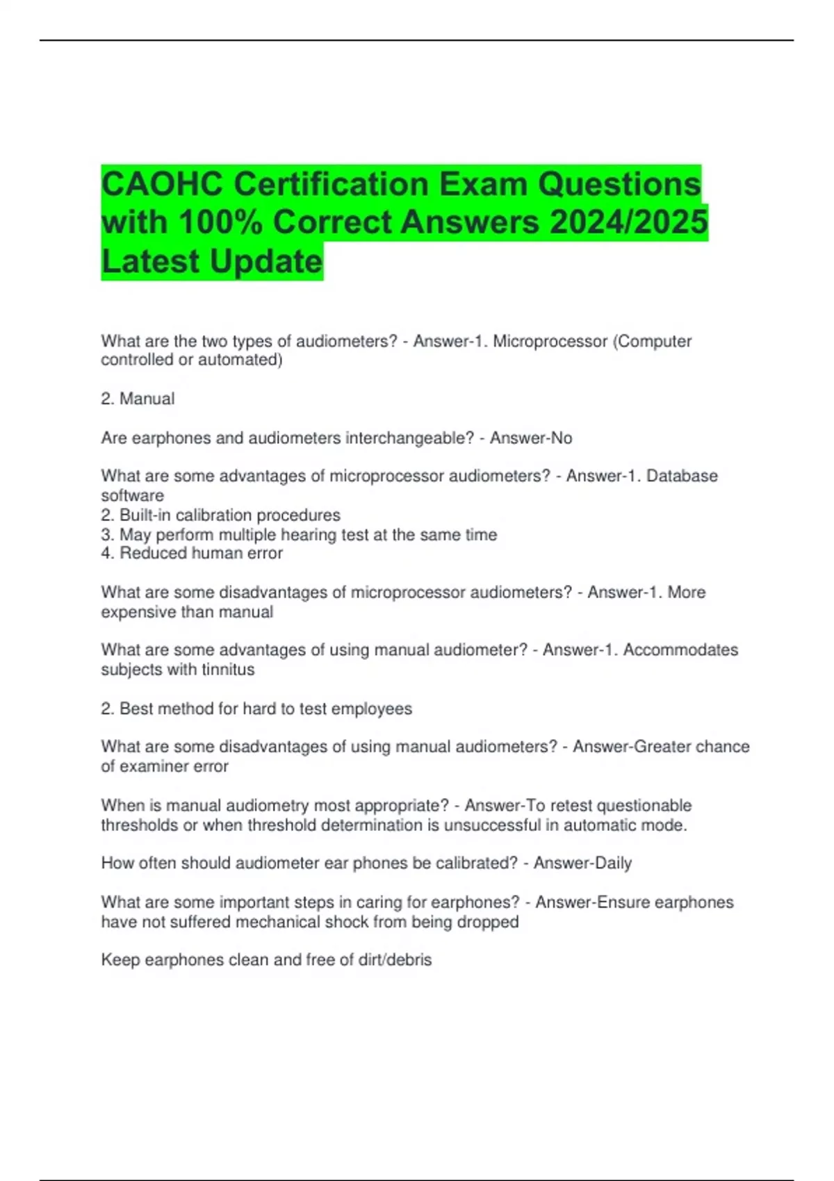 CAOHC Certification Exam Questions with 100% Correct Answers 2024/2025 ...