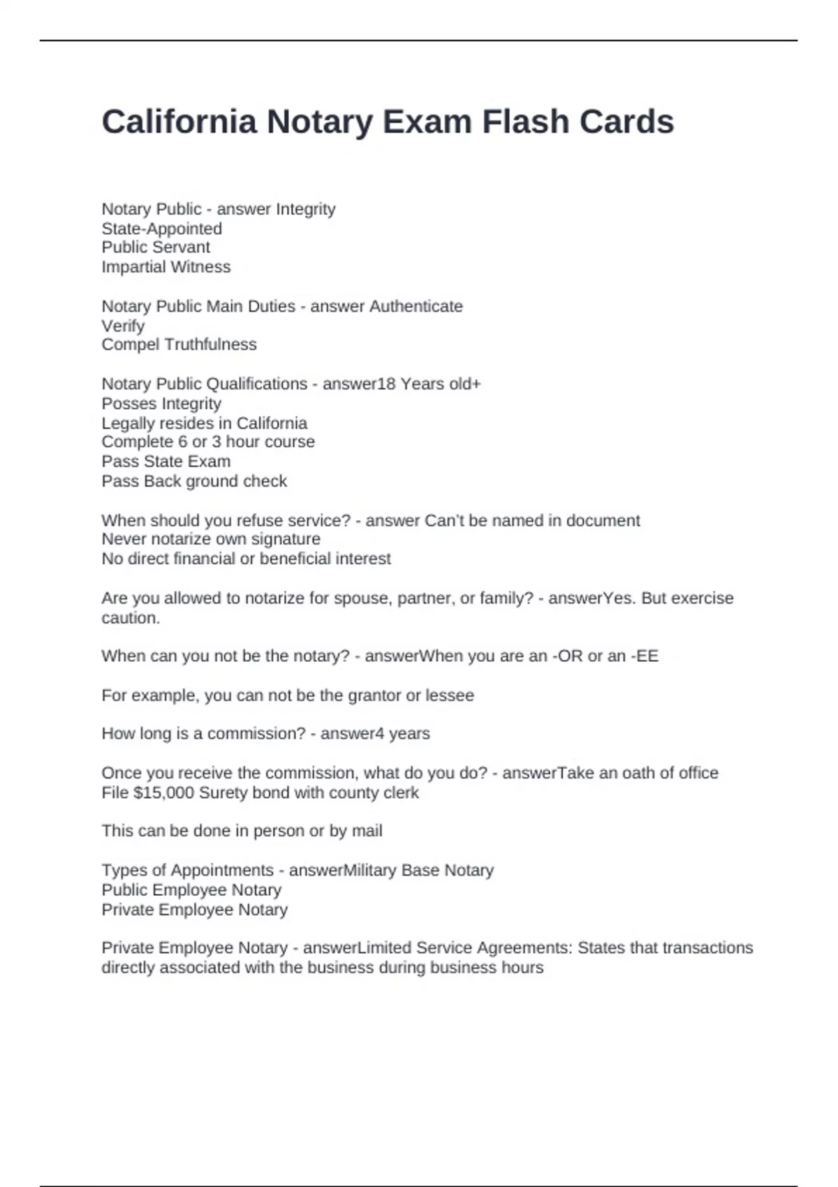 California Notary Exam Flash Cards Questions and Answers - California ...