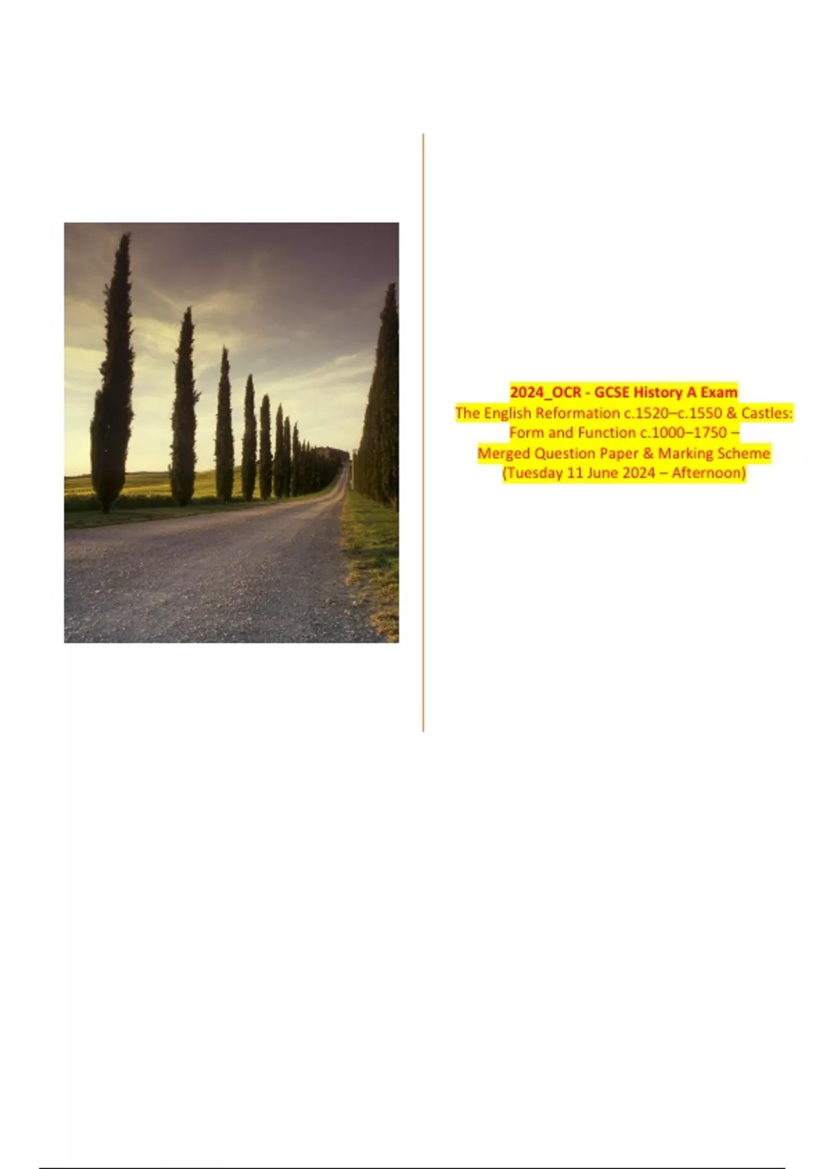 2024_OCR - GCSE History A Exam The English Reformation c.1520–c.1550 ...