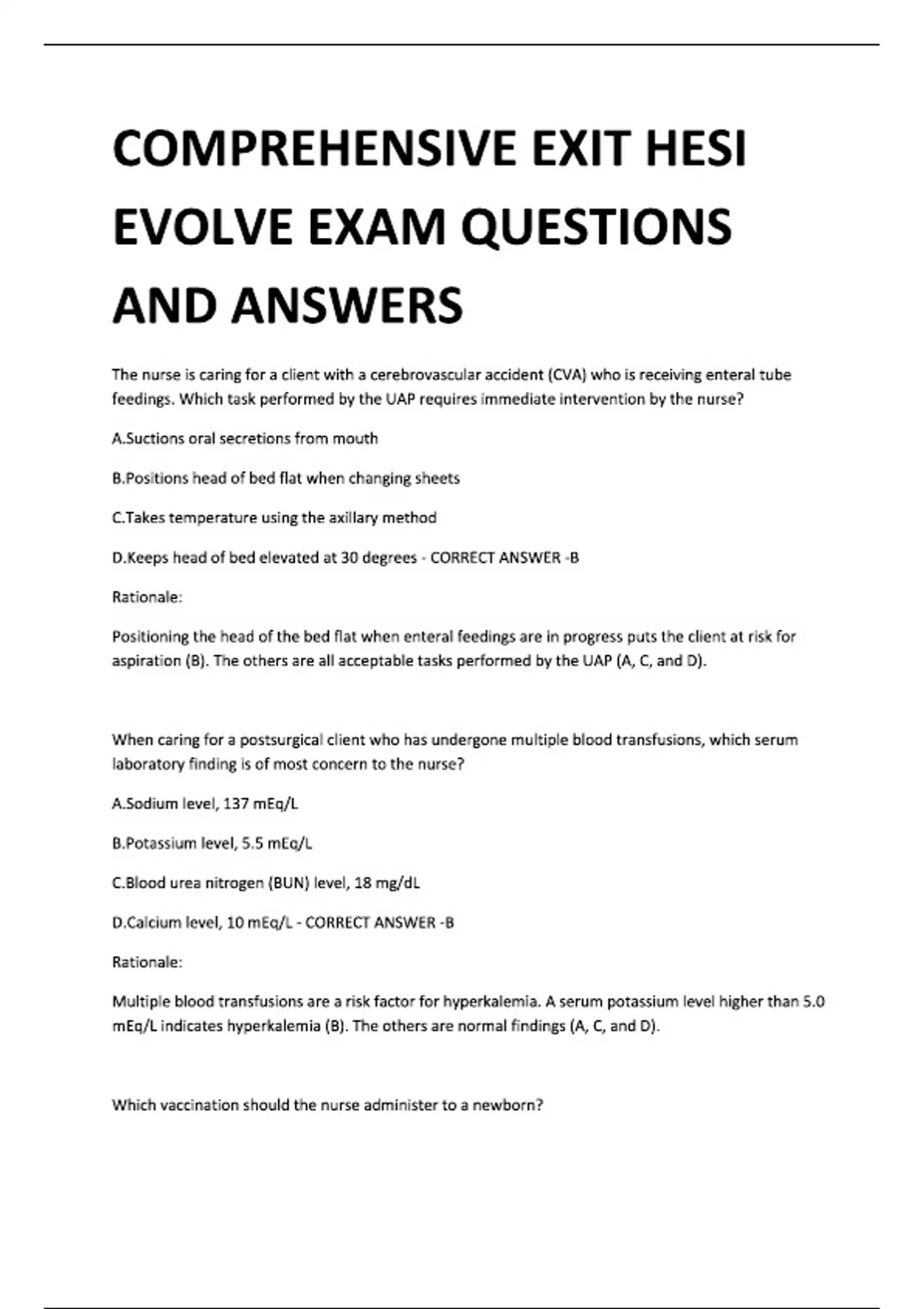 COMPREHENSIVE EXIT HESI EVOLVE EXAM QUESTIONS AND ANSWERS - Advance ...