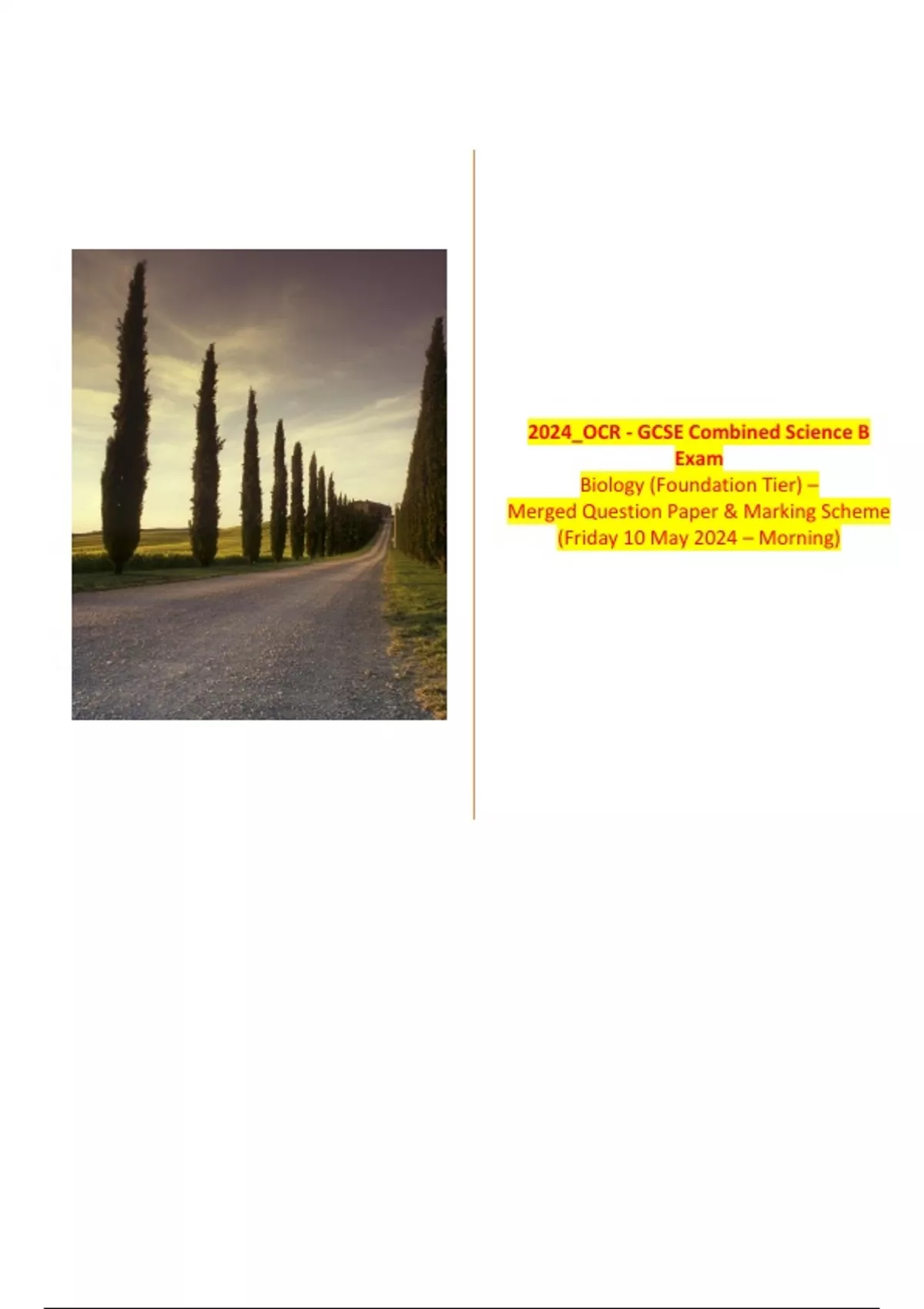 2024_OCR - GCSE Combined Science B Exam Biology (Foundation Tier ...