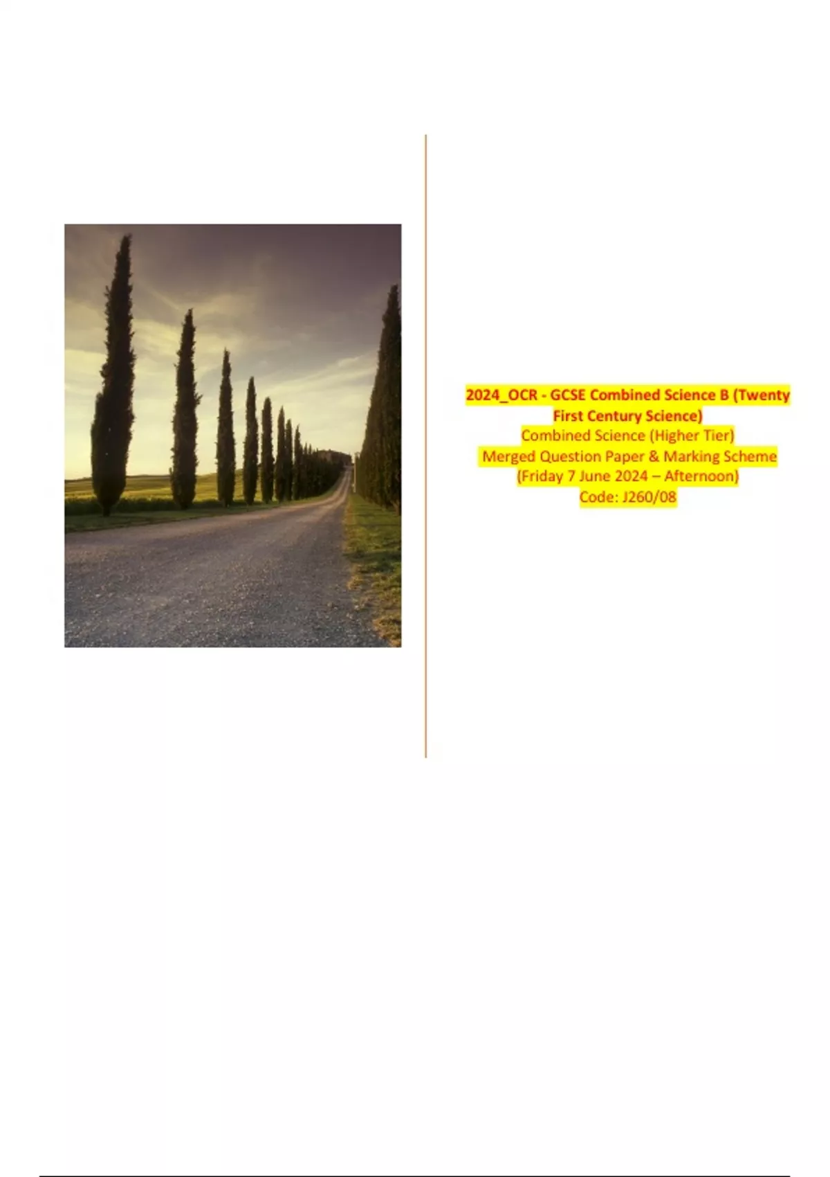 2024_OCR - GCSE Combined Science B (Twenty First Century Science) Combined Science (Higher Tier ...