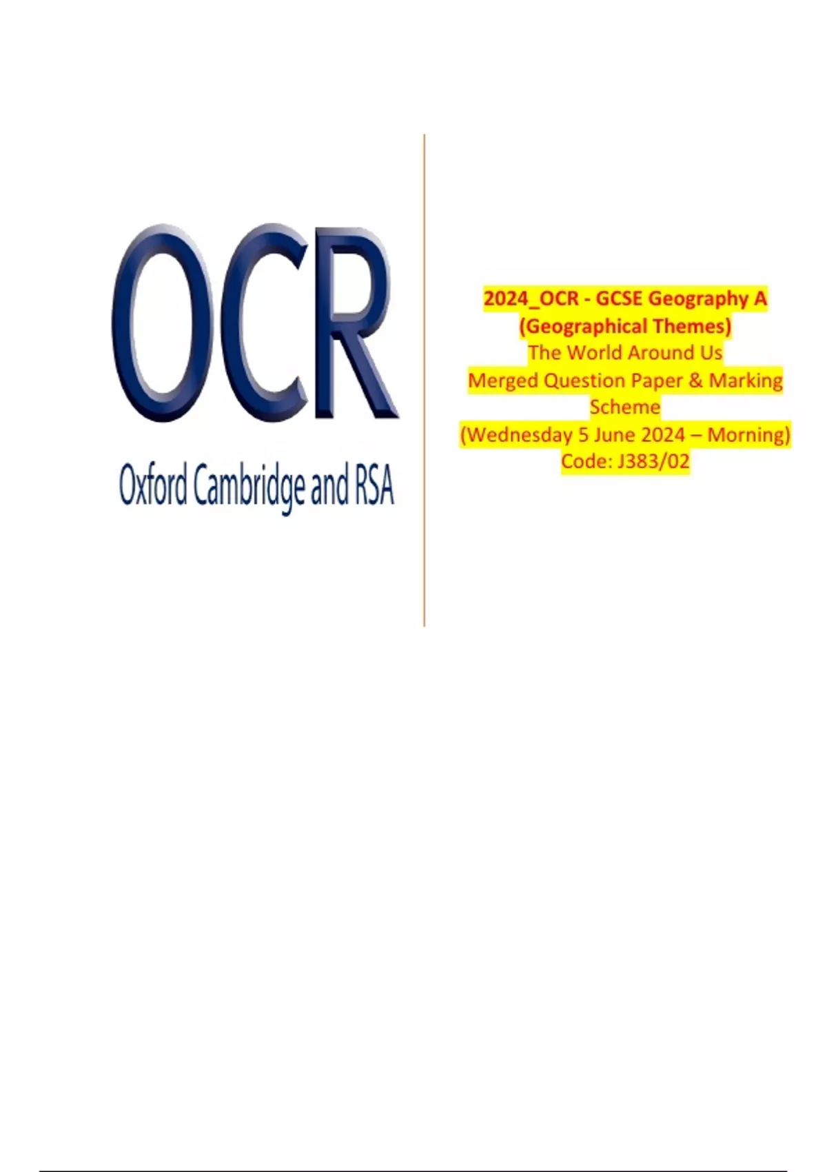 2024_OCR - GCSE Geography A (Geographical Themes) The World Around Us ...