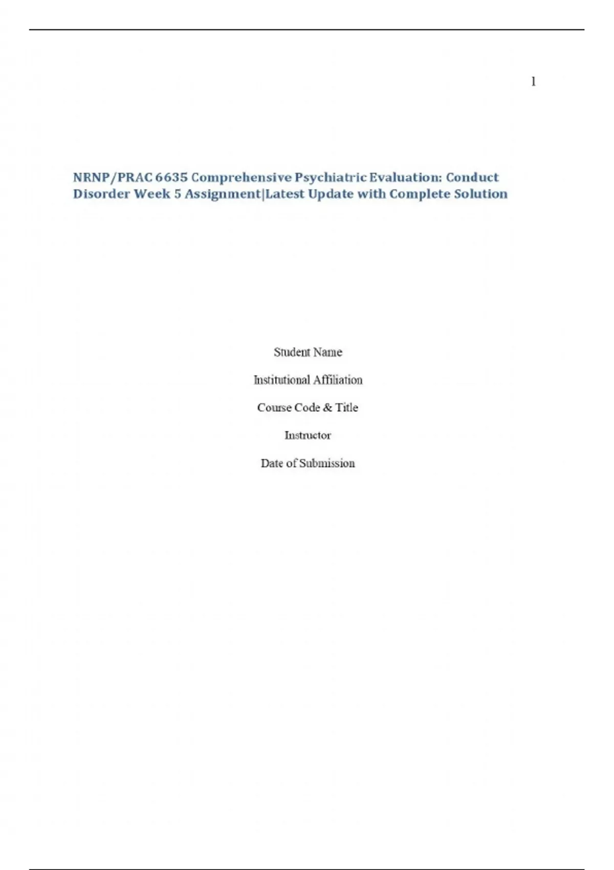 NRNP/PRAC 6635 Comprehensive Psychiatric Evaluation: Conduct Disorder ...