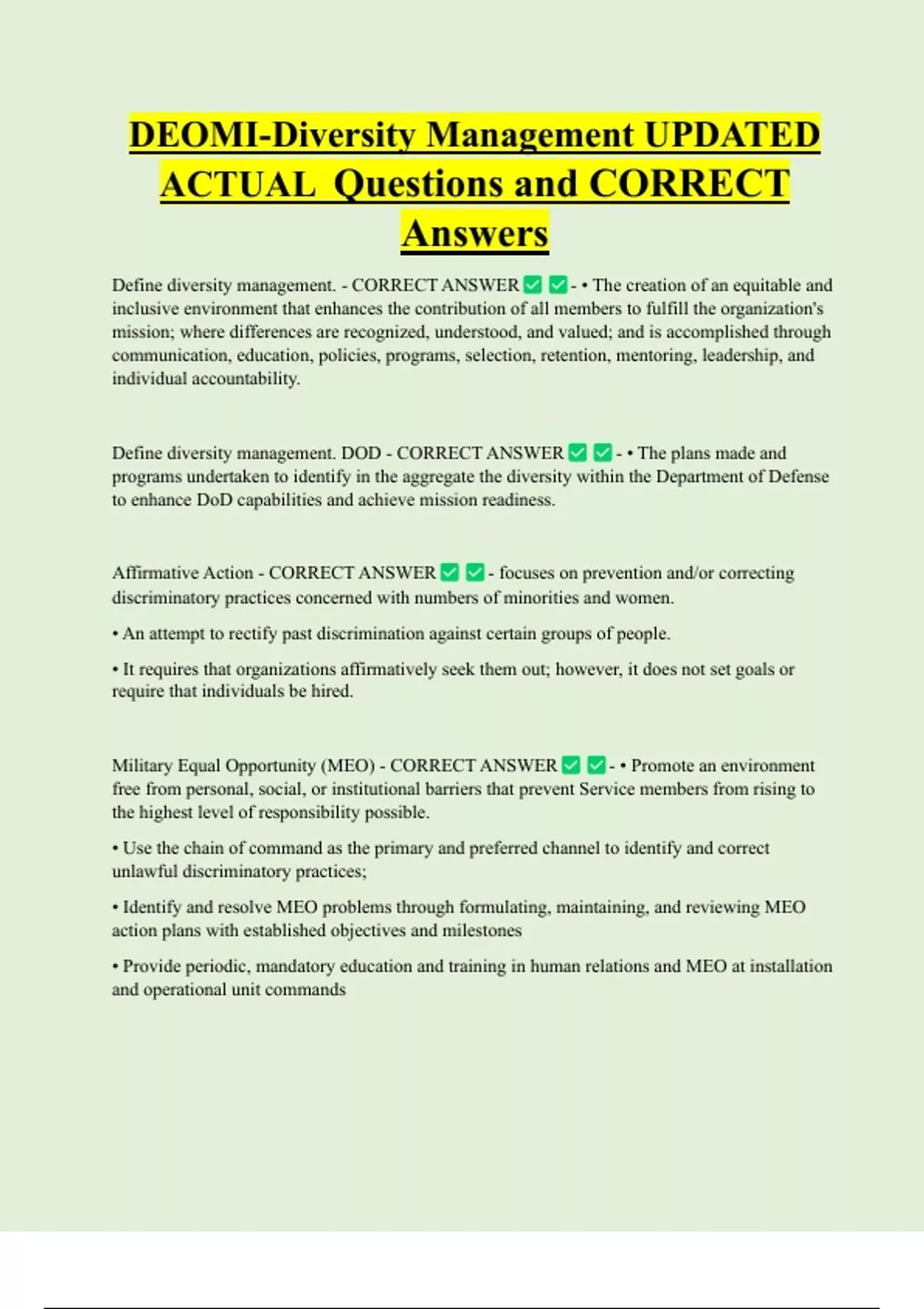 DEOMI-Diversity Management UPDATED ACTUAL Questions and CORRECT Answers ...