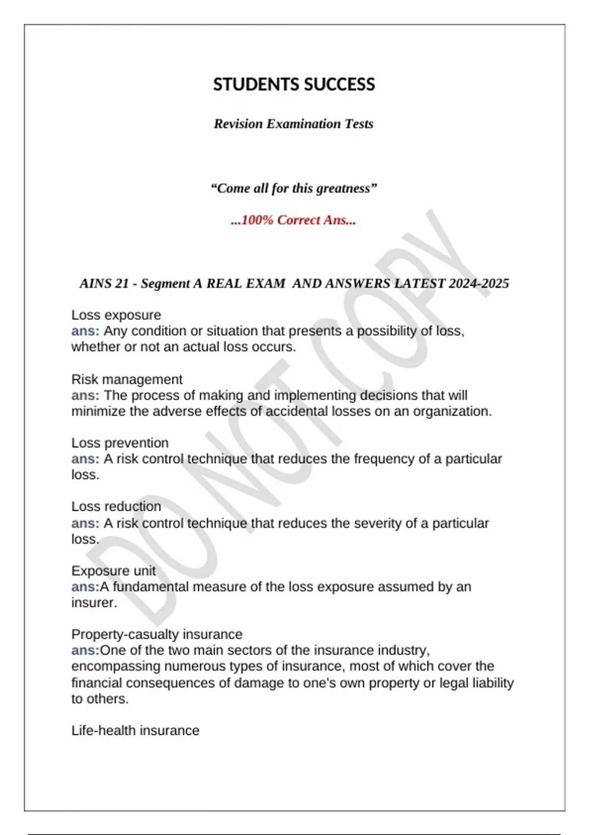 Exam (elaborations) AINS 21 - Segment A - AINS 21 - Segment A - Stuvia US