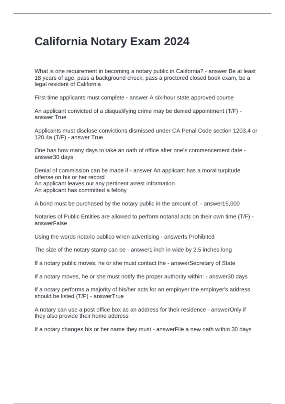 California Notary Exam 2024 Questions and Answers Fully Solved ...