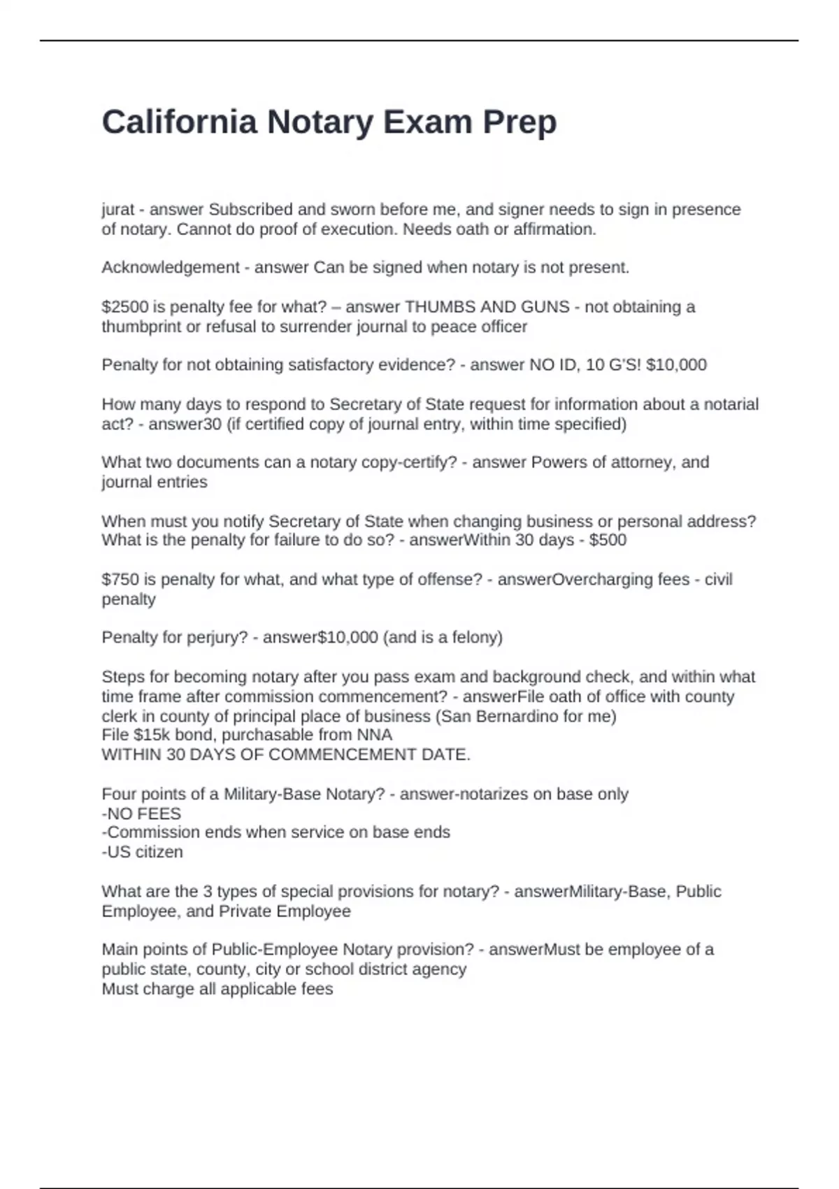 California Notary Exam Prep Questions with Accurate Answers ...