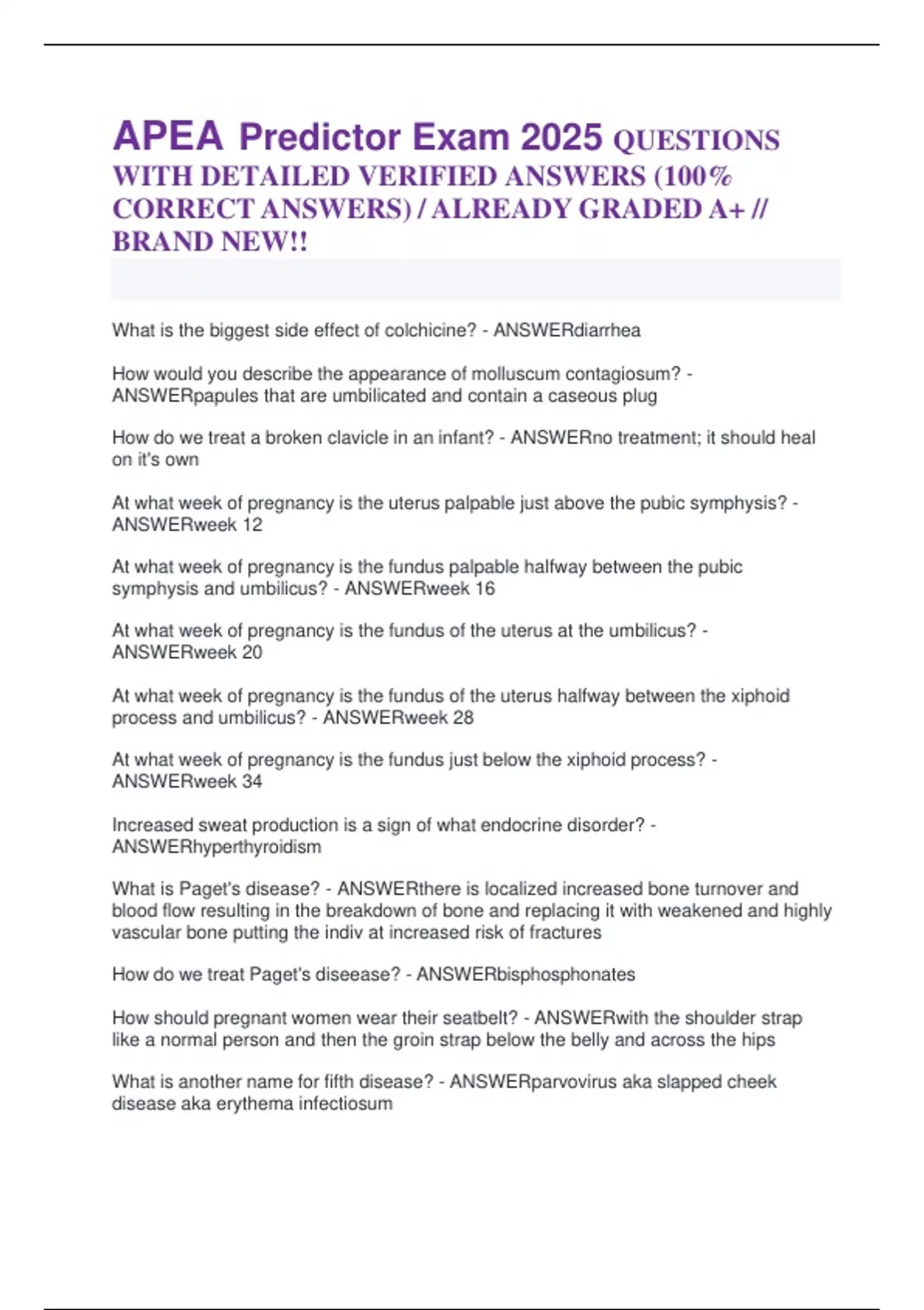 APEA Predictor Exam 2025 QUESTIONS WITH DETAILED VERIFIED ANSWERS (100% CORRECT ANSWERS ...