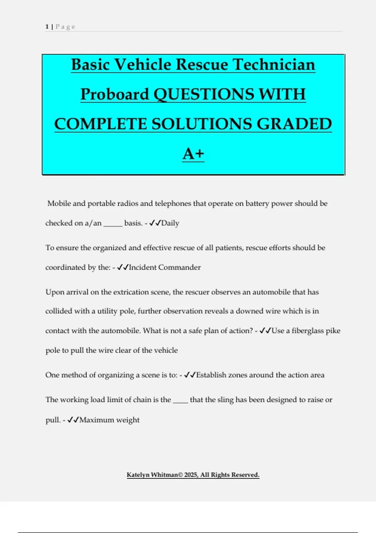 Basic Vehicle Rescue Technician Proboard QUESTIONS WITH COMPLETE ...