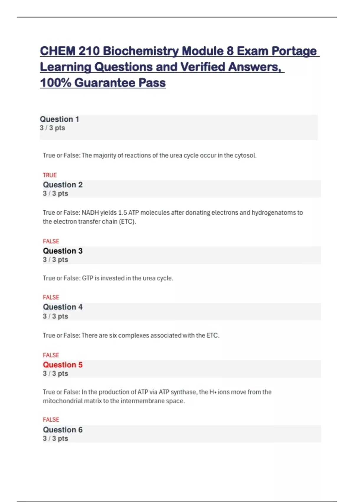 CHEM 210 Biochemistry Module 8 Exam Portage Learning Questions and Verified Answers, 100% ...