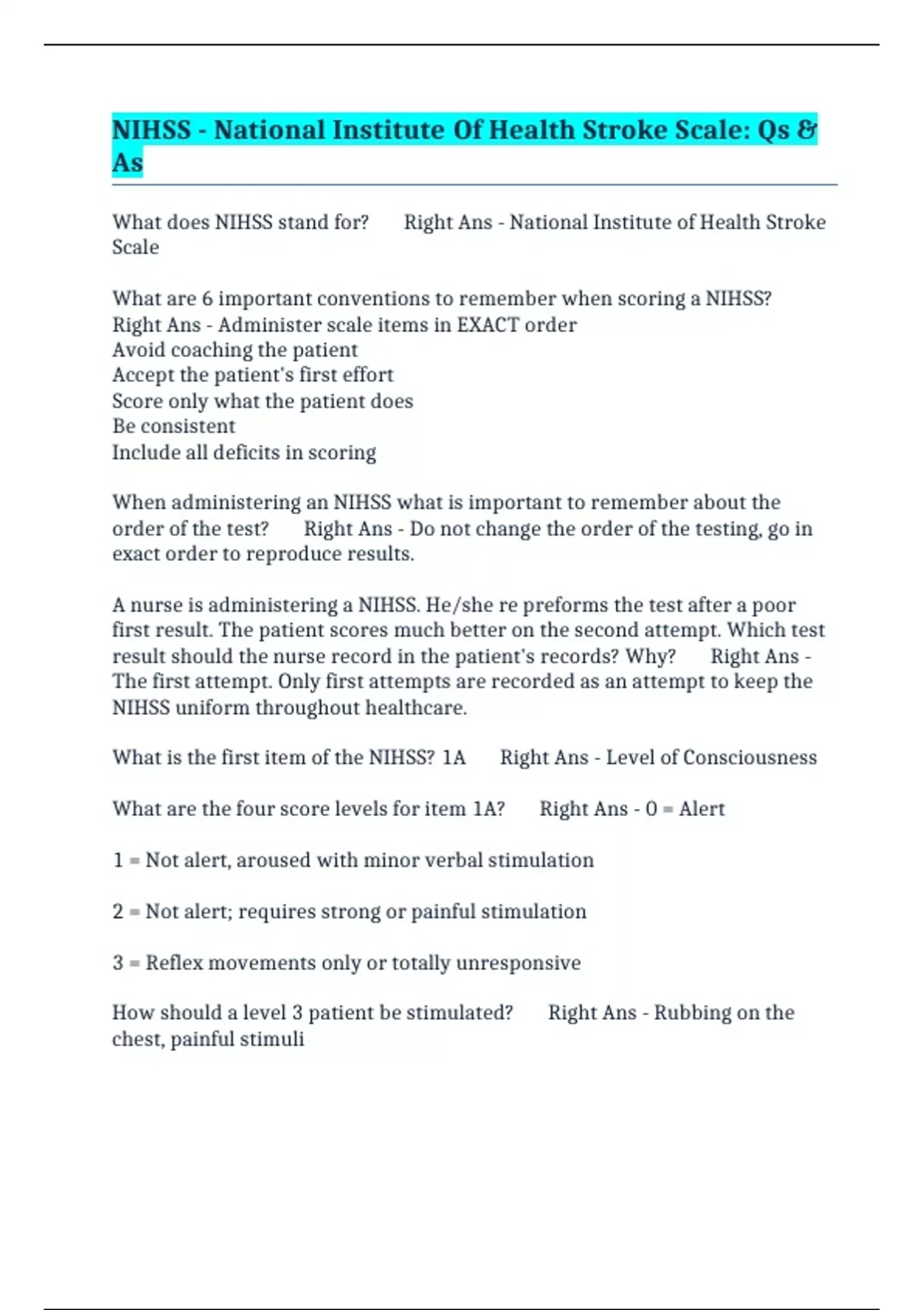 NIHSS - National Institute Of Health Stroke Scale: Qs & As - NIHSS ...