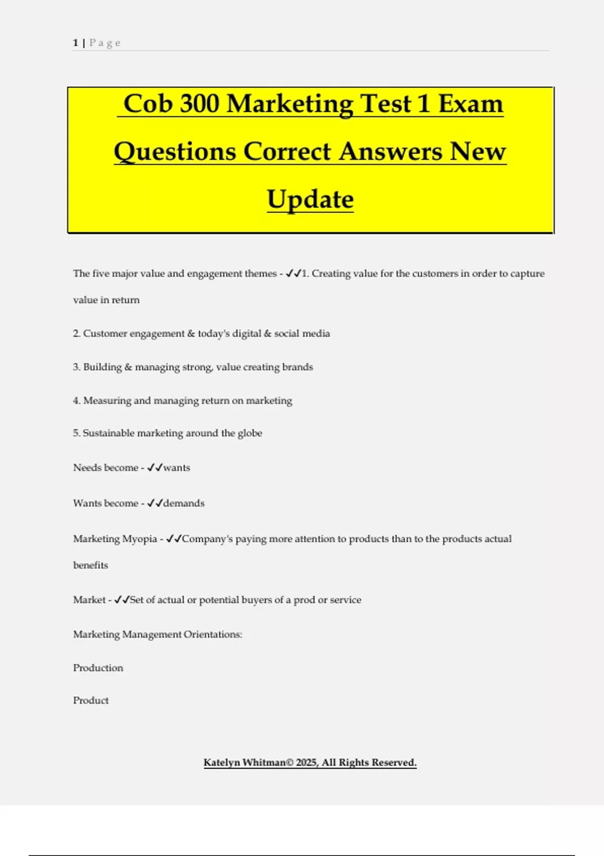 Cob 300 Marketing Test 1 Exam Questions Correct Answers New Update ...