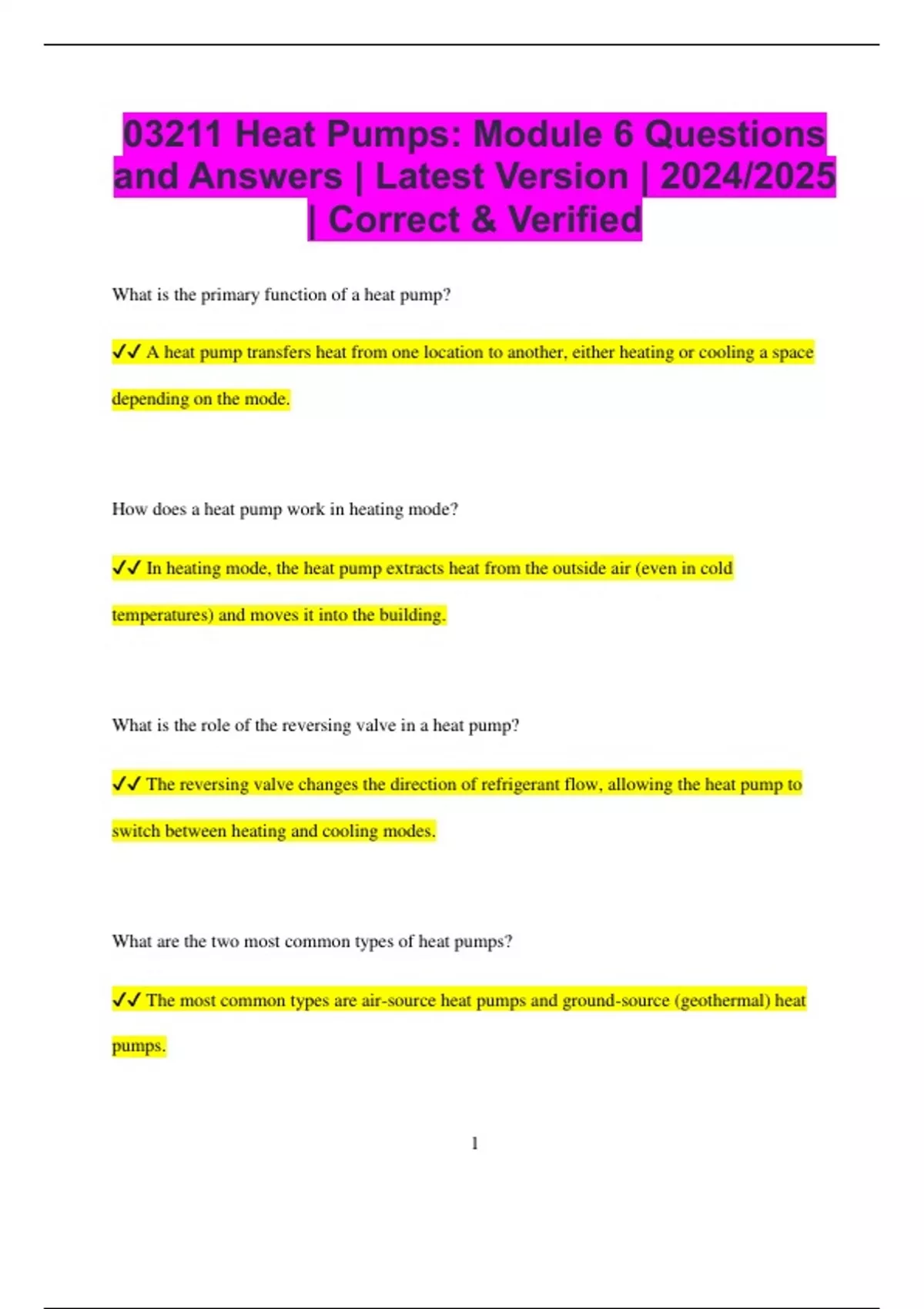 03211 Heat Pumps: Module 6 Questions and Answers | Latest Version ...