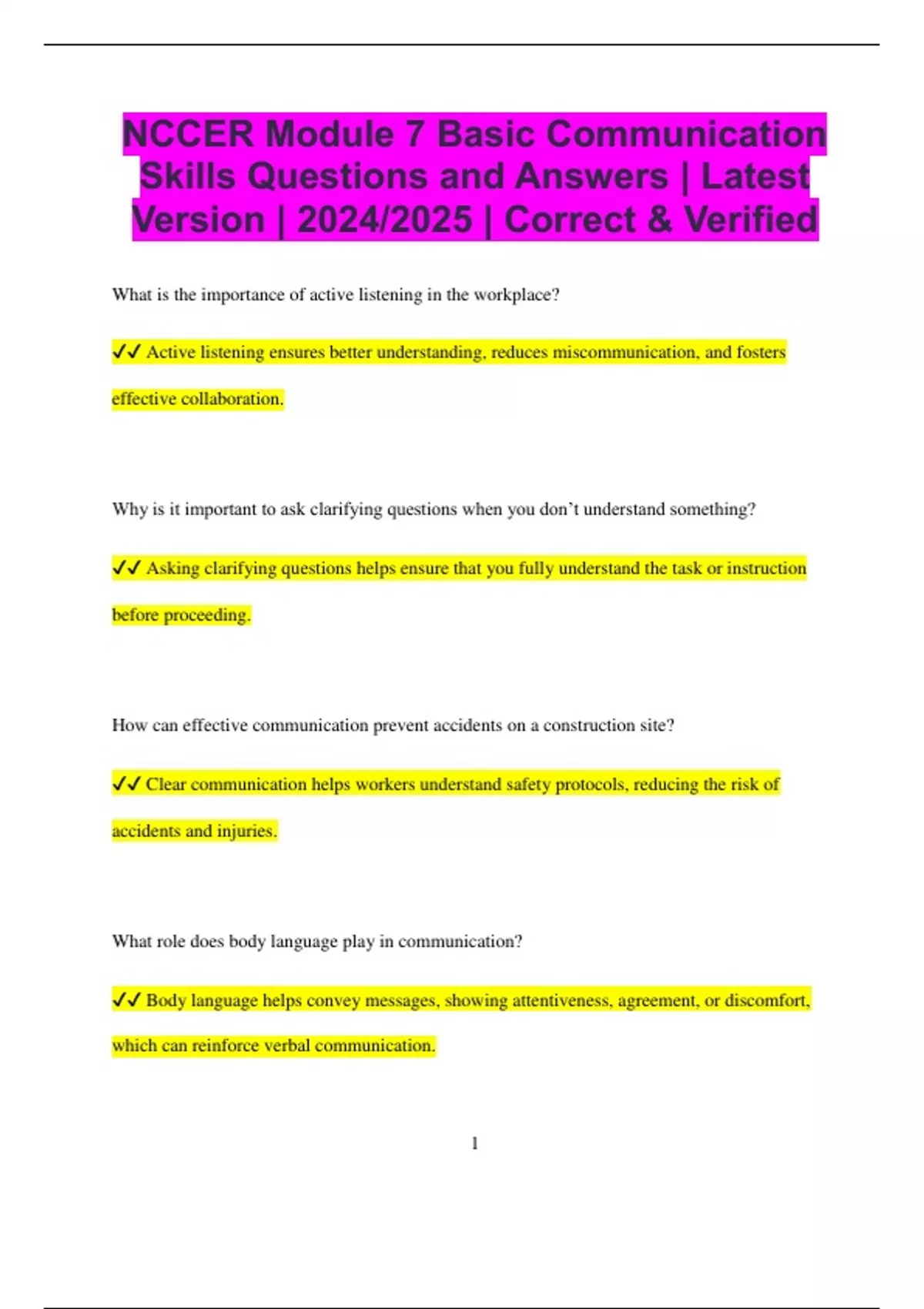 NCCER Module 7 Basic Communication Skills Questions and Answers ...