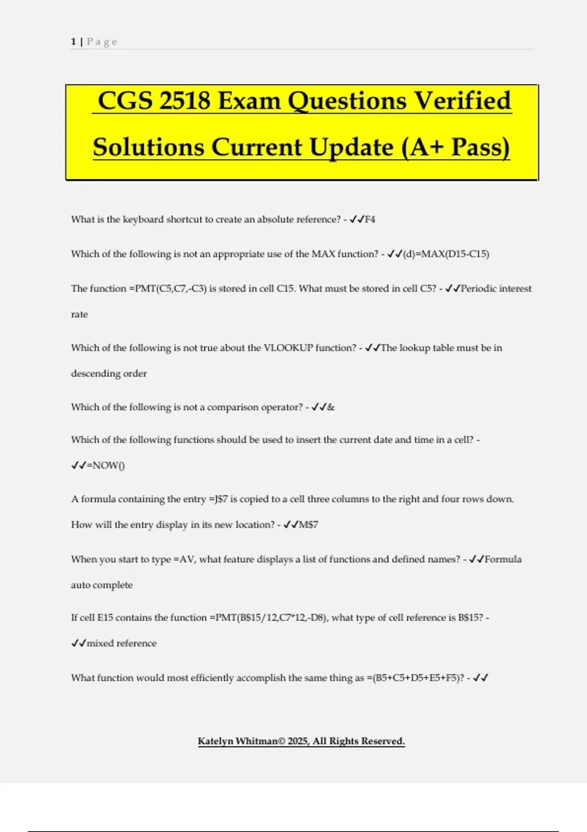 CGS 2518 Exam Questions Verified Solutions Current Update (A+ Pass ...