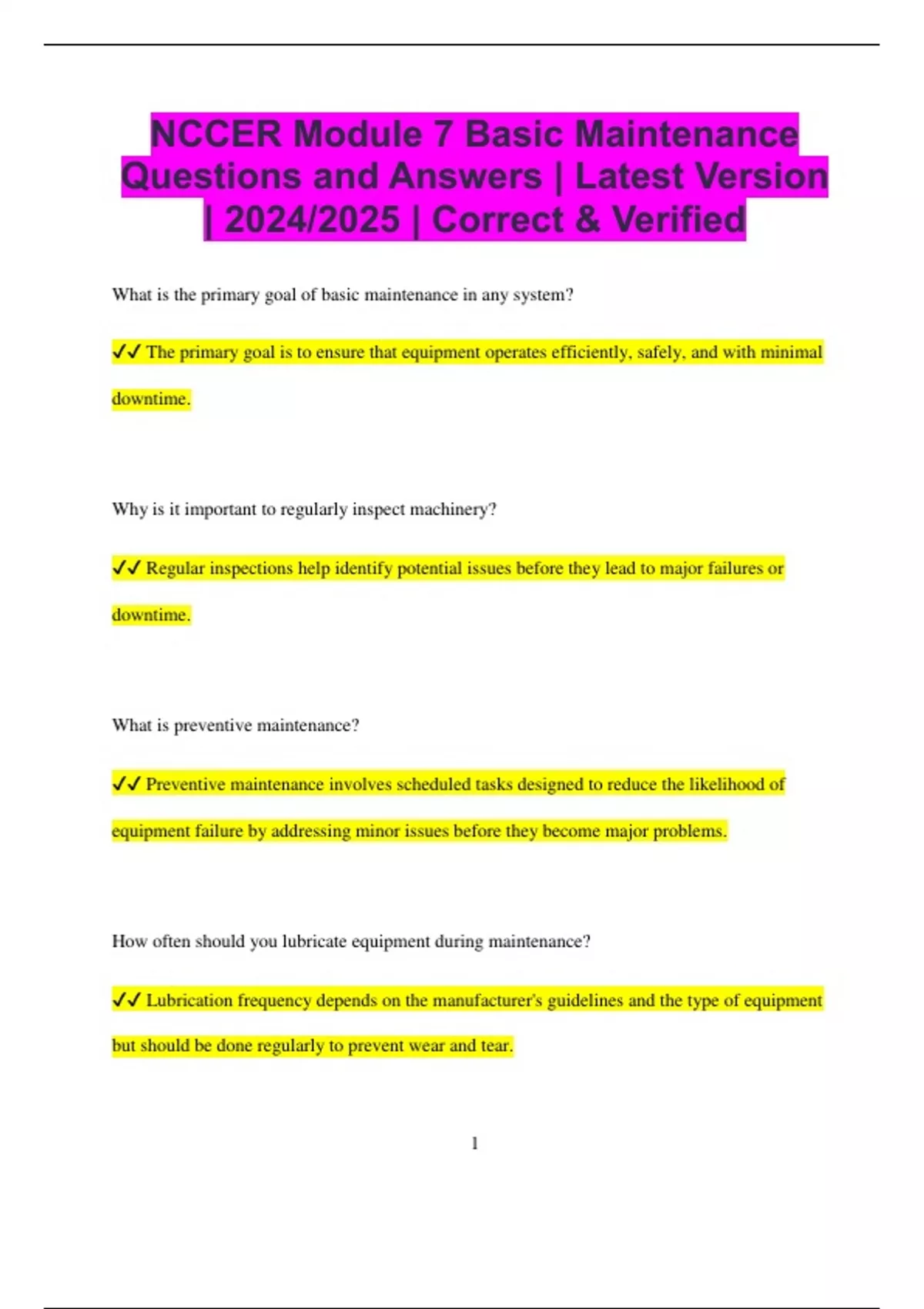 NCCER Module 7 Basic Maintenance Questions and Answers | Latest Version ...