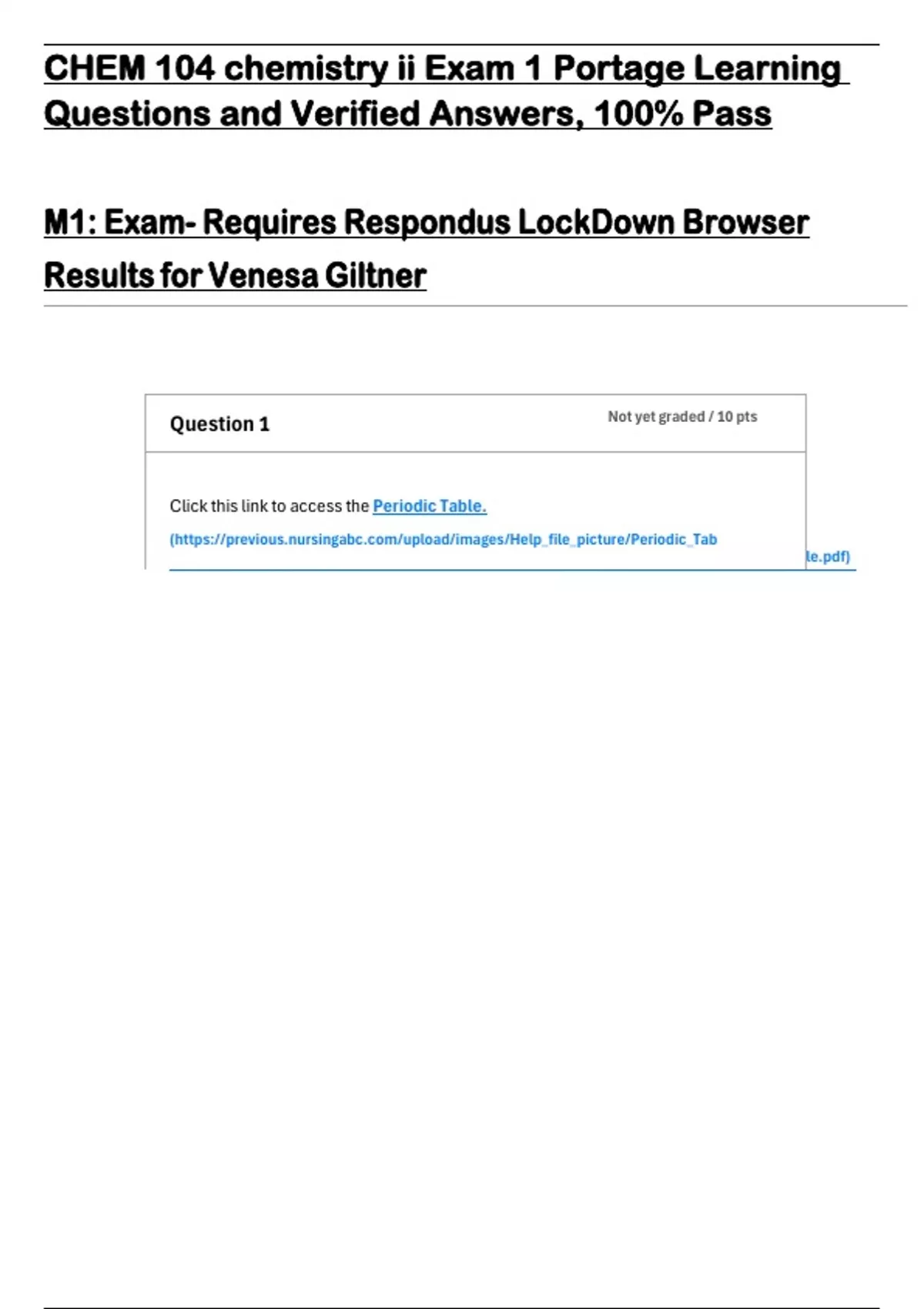 CHEM 104 chemistry ii Exam 1 Portage Learning Questions and Verified ...